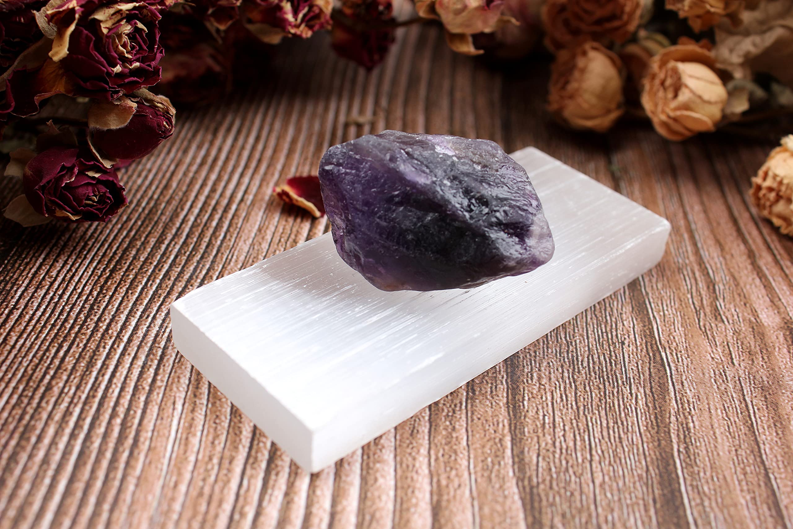 vuUUuv Natural Selenite Sticks for Cleansing Energy，Healing Crystals，Radiation Protection，Protection Grids (White)