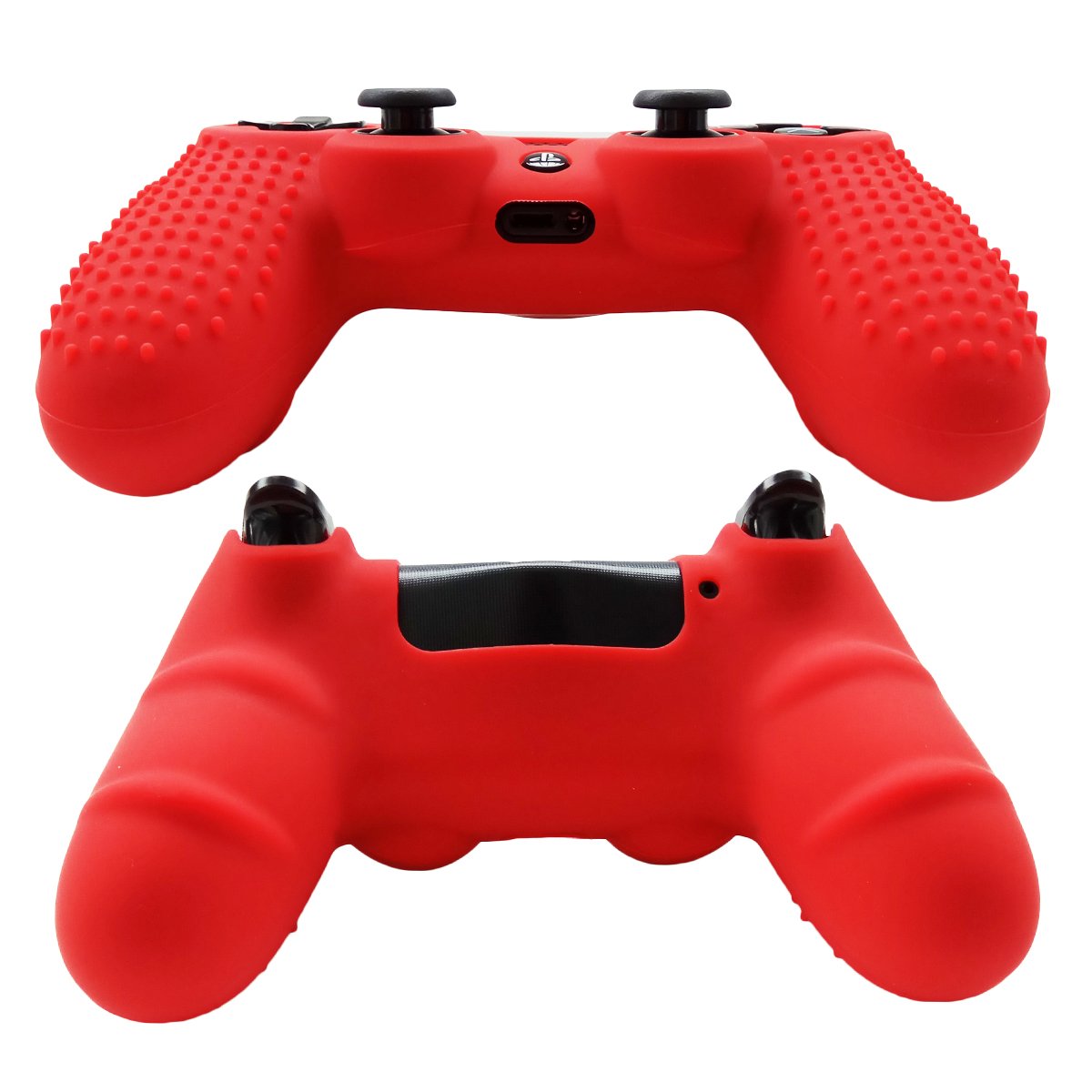 PS4 Controller Grips,Pandaren Studded Anti-Slip Silicone Cover Skin Set Compatible for PS4 /Slim/PRO Controller(Red Controller Skin x 1 + FPS PRO Thumb Grips x 8)
