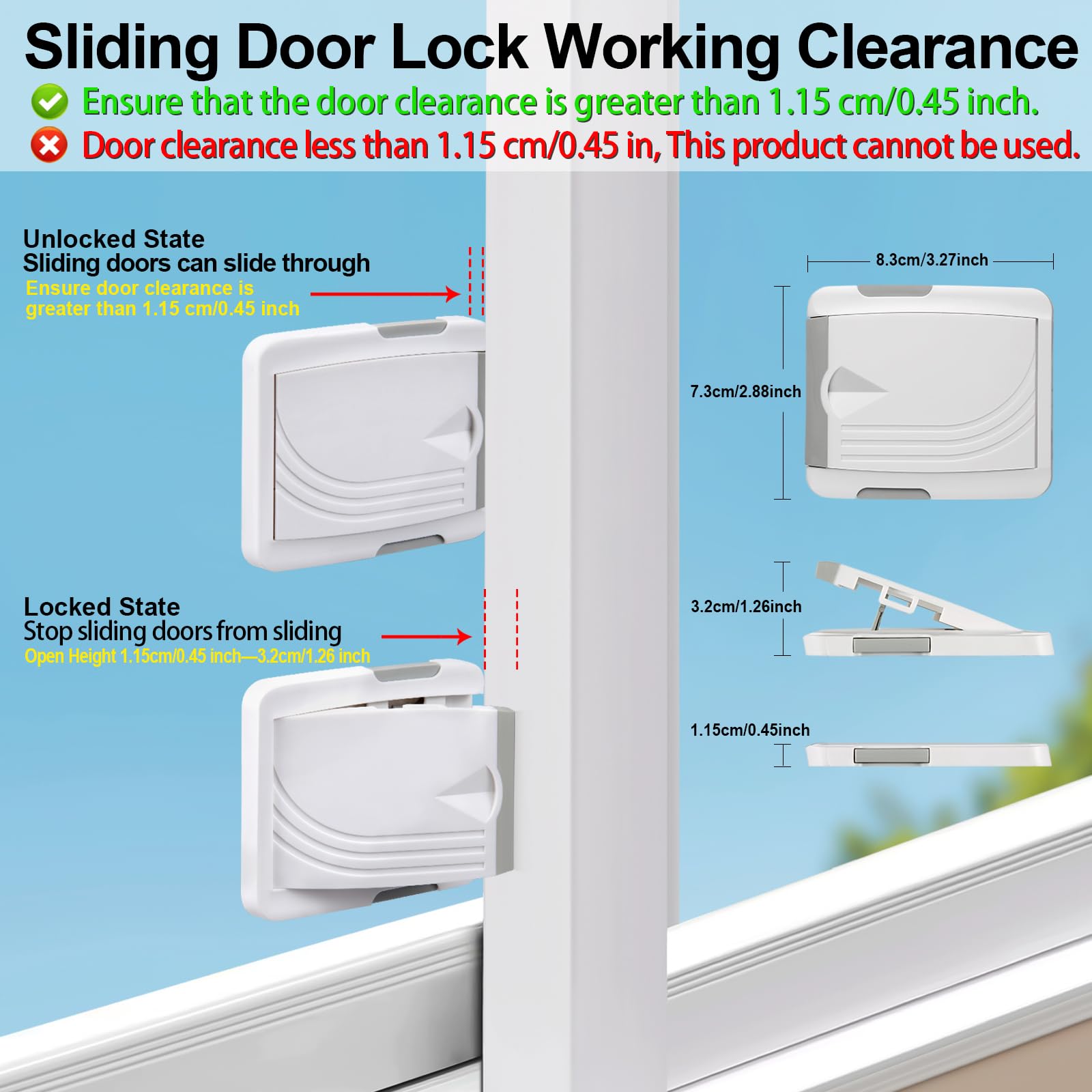 Sliding Door Lock, 2 Pack Child Safety Sliding Glass Door Lock for Sliding Glass Doors, Sliding Windows, Sliding Closet, etc. Easy to Installation Provides More Security for Your Baby and Pets