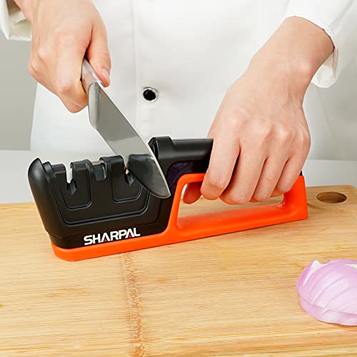 SHARPAL 206N 3-in-1 Kitchen Chef Knife Scissors Sharpener, Sharpening Tool for Straight & Serrated Knives, Repair and Hone Blades, Fast Sharpen Scissor
