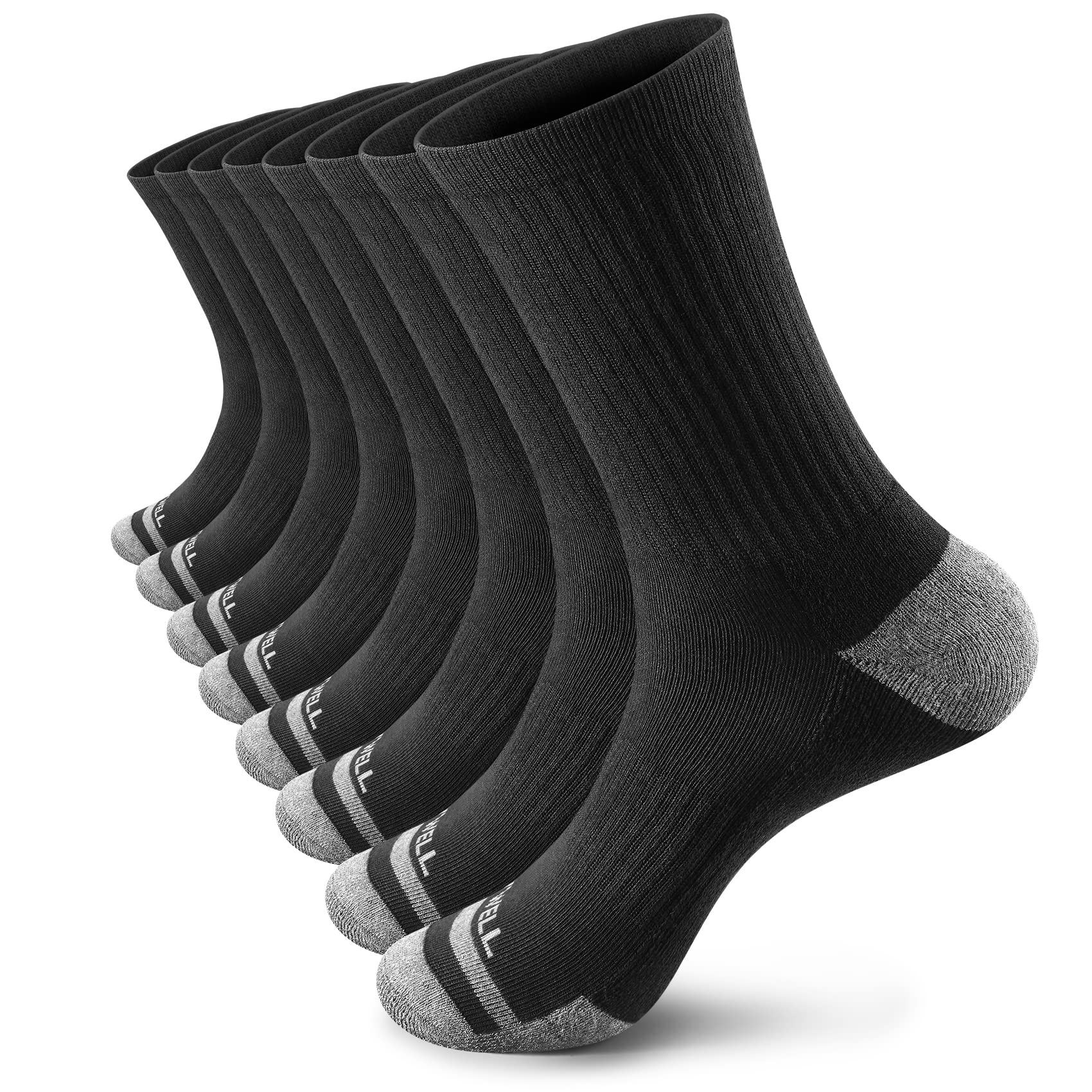 VWELL Mens Athletic Crew Socks, 8 Pairs Cotton Cushioned Moisture Control Work Boot Socks