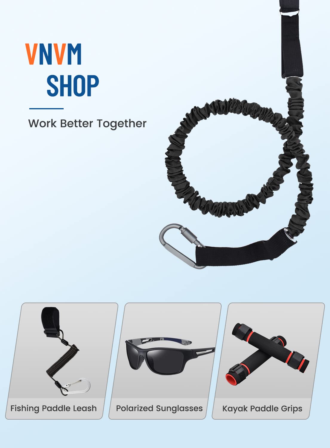 VNVM Kayak Paddle Leash 2 Pack, Paddle Leash Lightweight Coiled Kayak Rod Leashes for SUP Kayaking Canoing Fishing Boating