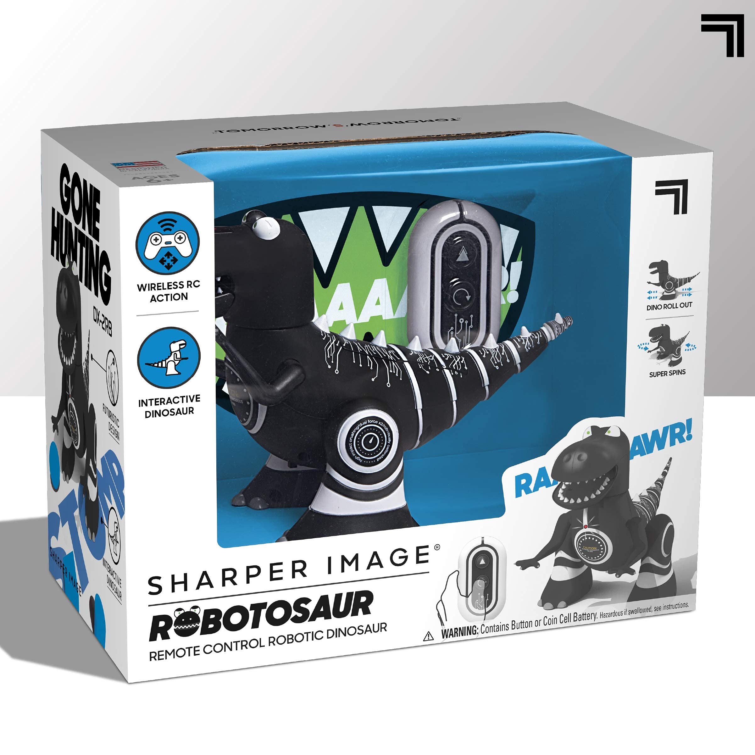 Sharper Image Remote Control Mini RC Robotosaur Dinosaur Toy for Kids, Miniature Futuristic Sci-Fi Robot T-Rex Moving Action Figure with Infrared Technology, Battery Operated Black Body