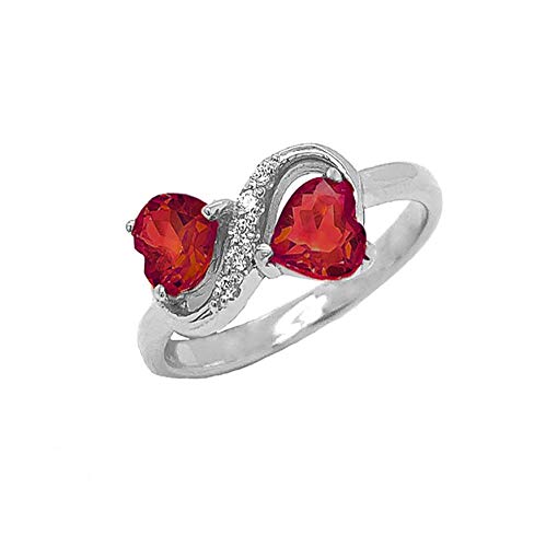 Takar 14k Gold Double Heart Garnet and Diamond Infinity Ring, Garnet Gold Rings for Women, Heart Wedding Engagement Ring, Birthstone Gold Jewelry Gift for Her Made in USA