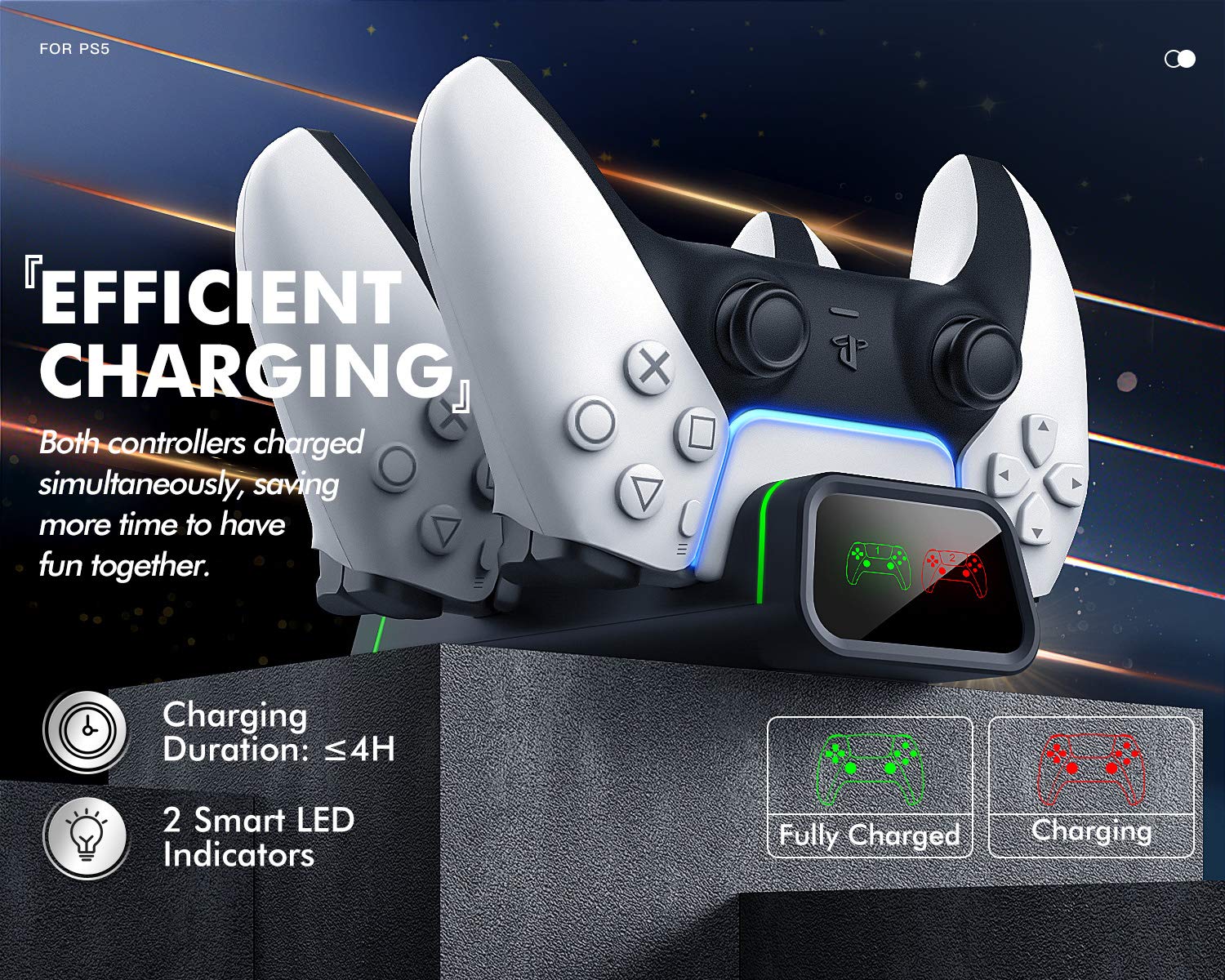 TiMOVO Charger for PS5, Xbox Series X/S, Xbox One/S/Core, Switch Pro Controller, Dual USB Controller Charger Fast Charging Station Portable Charging Dock Stand with LED Indicator, Black