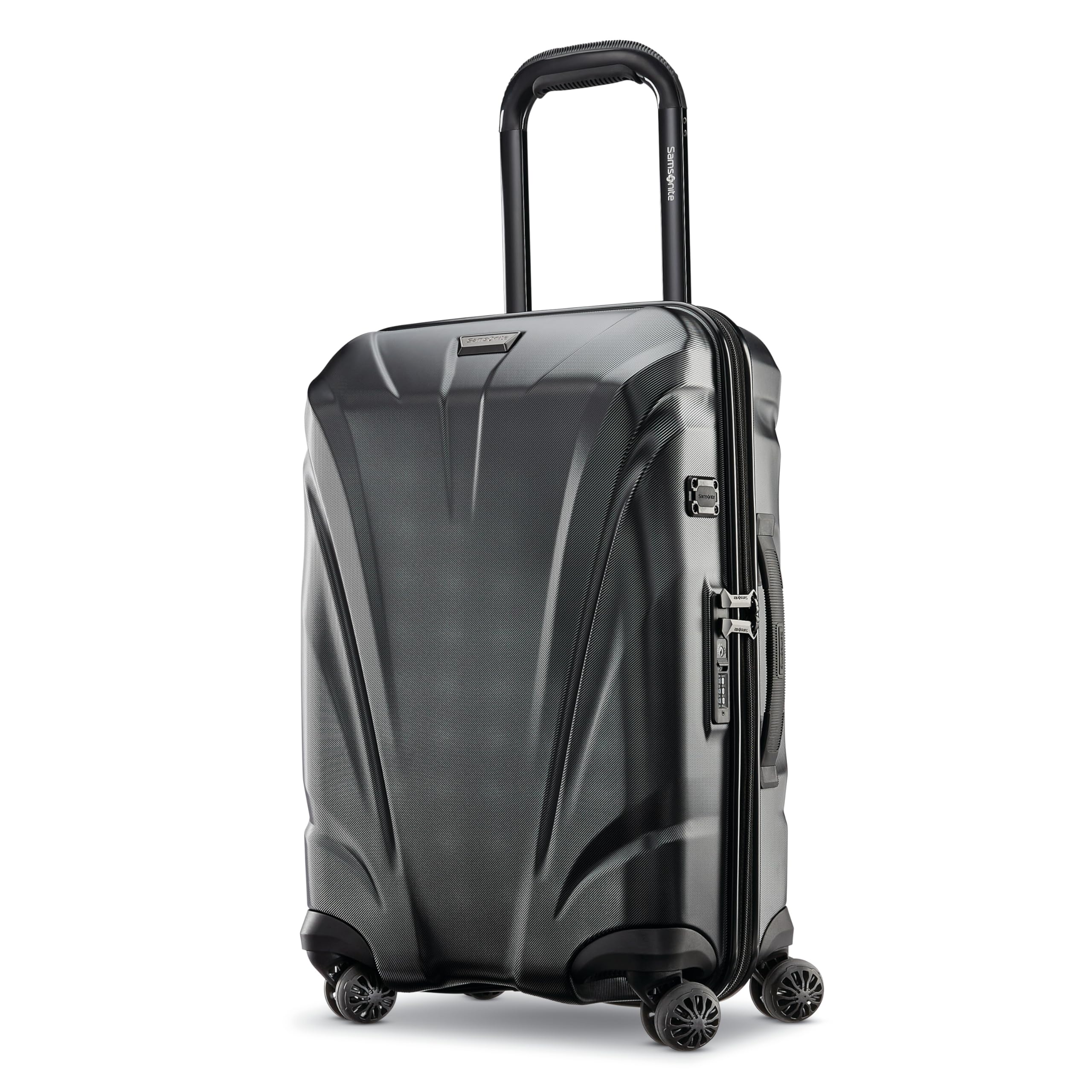 Samsonite Xcalibur XLT Spinner Hard Side Wheeled Carry On Travel Suitcase with USB Charging Port, Packing Cubes, and Adjustable Handle, Black