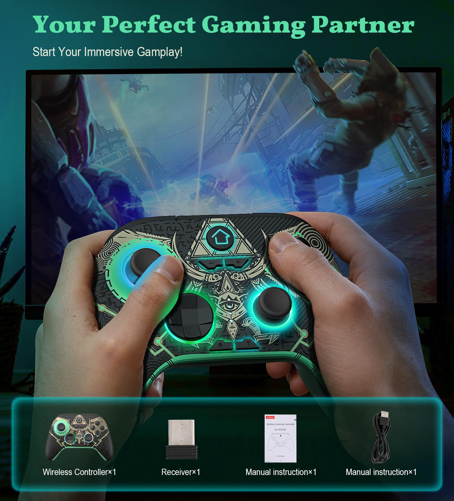 TiMOVO PC Controller for Switch/Windows PC/Steam,Wireless Bluetooth Controller with RGB Light/Hall Joysticks/Hall Triggers, Switch Controller with Wireless Adapter -Gray