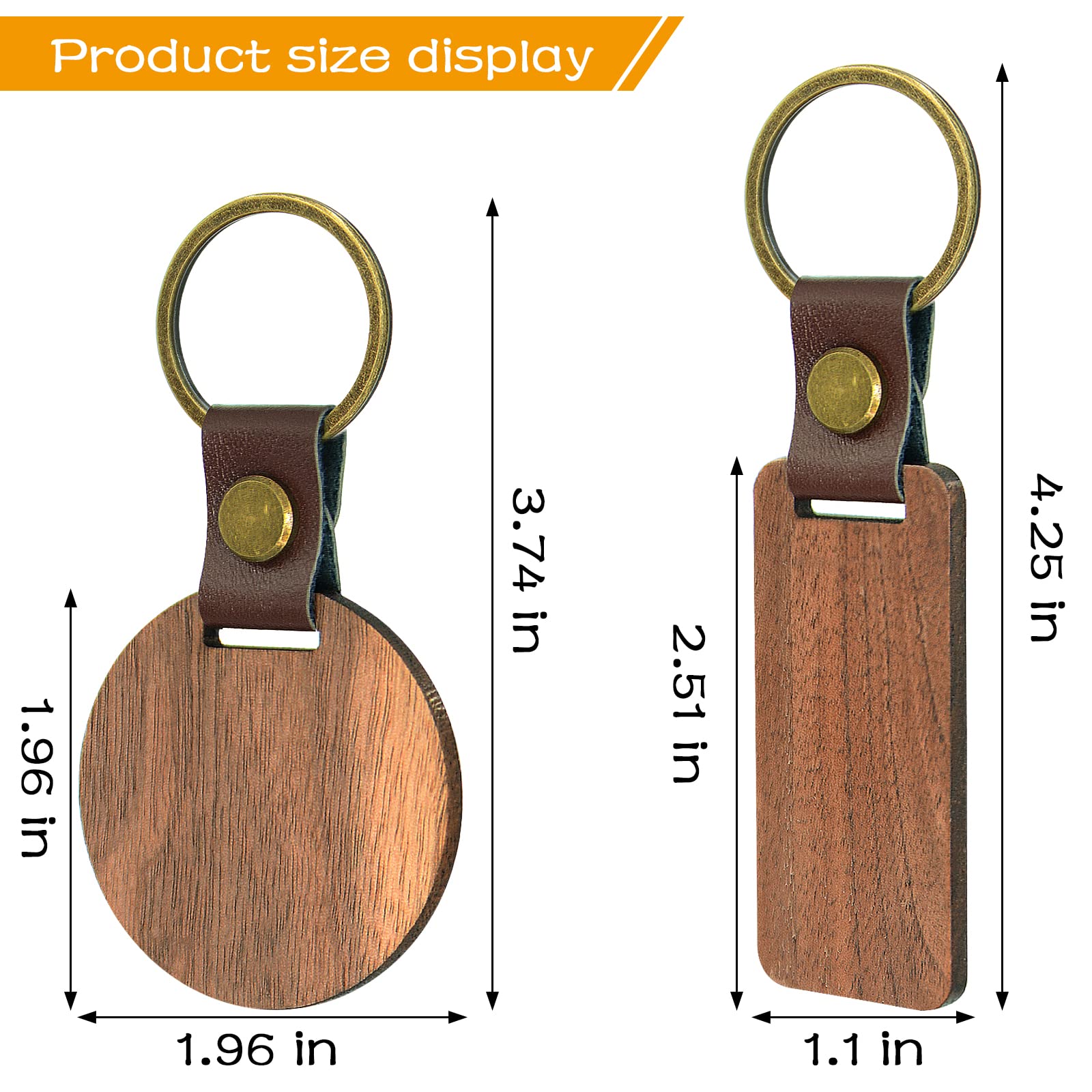 Wood Keychain Blanks - Wooden Keychain, Laser Engraved Keyring, Birthday Gift, Real Leather Keychain Strap, Best Gifts Ever, Customizable, Engravable, Name Initials