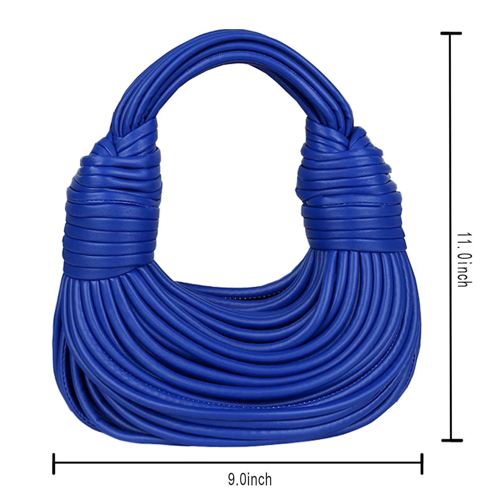 Women Hand-Woven Bread Purse and Handbag Leather Top Handle Satchel Shoulder Crossbody Creative Noodles Underarm Hobo Bag (blue)