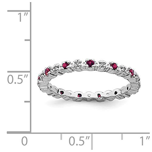 Solid 925 Sterling Silver Stackable Created Ruby and Diamond Ring Eternity Band Size 6 (.04 cttw.)