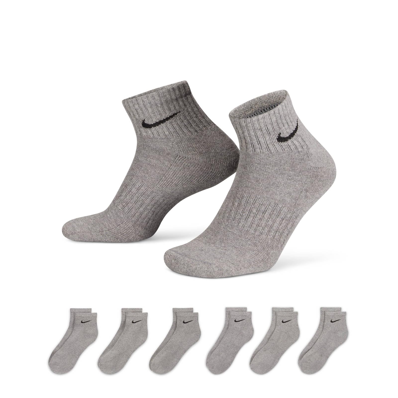 Nike Everyday Cushion Ankle Training Socks (6 Pair), Men's & Women's Ankle Socks with Sweat-Wicking Technology, Carbon Heather/Black, X-Large