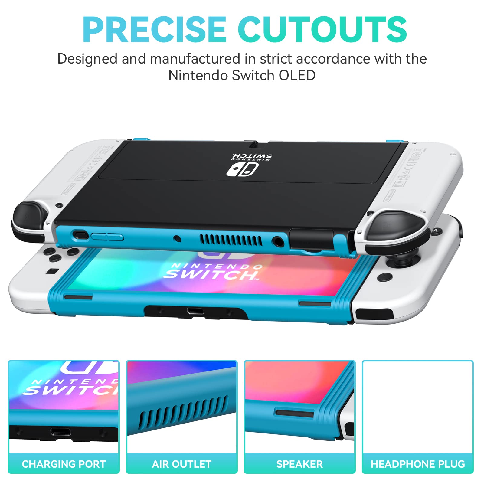 Sibese Protective Case for Nintendo Switch OLED with Tempered Glass Screen Protector, Front Cover Compatible with Switch OLED (2021)(Blue)
