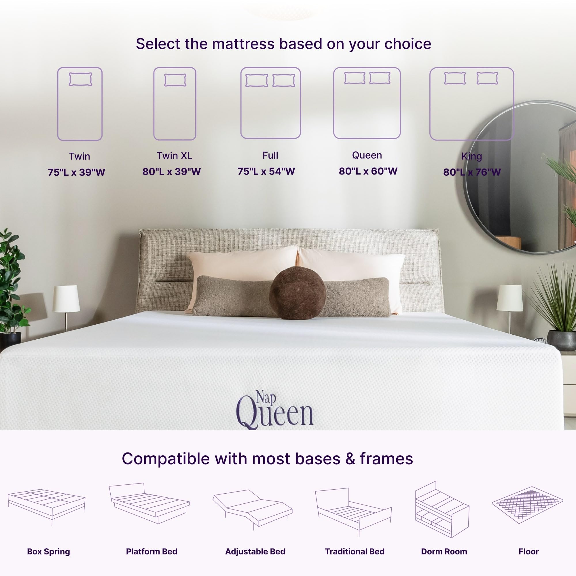 NapQueen King Mattress, 12 Inch Charcoal Memory Foam Mattress, King Bed Mattress in a Box, CertiPUR-US Certified, Medium Firm, Breathable Soft Fabric Cover