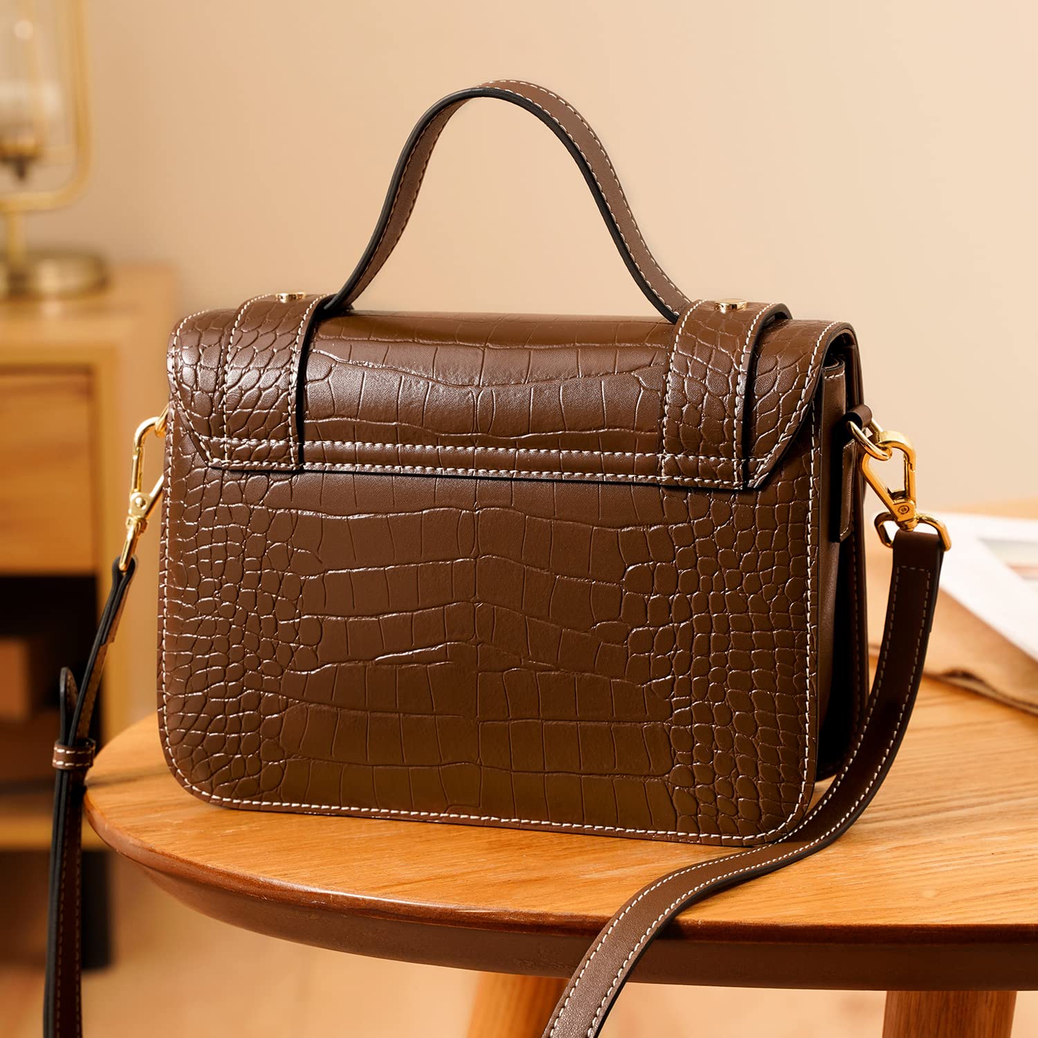 Women Genuine Leather Top Handle Handbag Purse Ladies Shoulder Bag