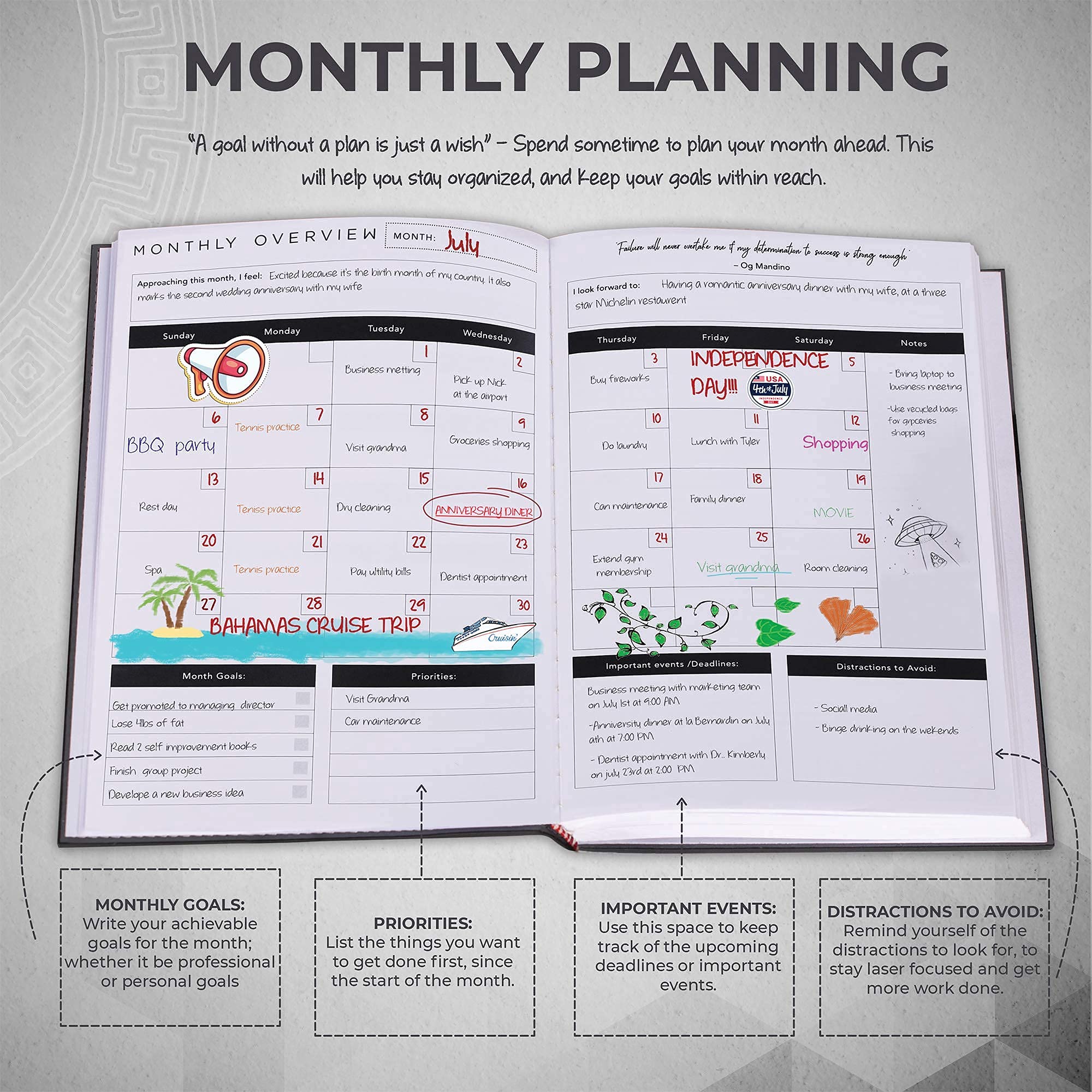 VERTANNI Daily Planner - A5 Undated Calendar Planner for 6 Months - Increase Productivity and Time Management - Organizer Notebook for Personal or Career Objectives - Boost Performance and Focus