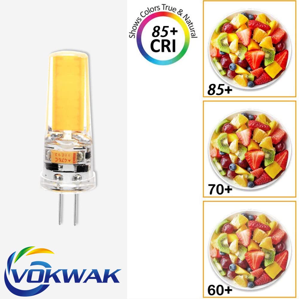 VOKWAK GY6.35 LED Bulb 12V AC/DC GY6.35 Bi-pin Base Silica Gel Crystal T4 JC Type 4W LED Bulb Dimmable 40W Halogen Bulbs Equivalent for Desk Lamp,Landscape Lighting (4-Pack Daylight White 6000K)