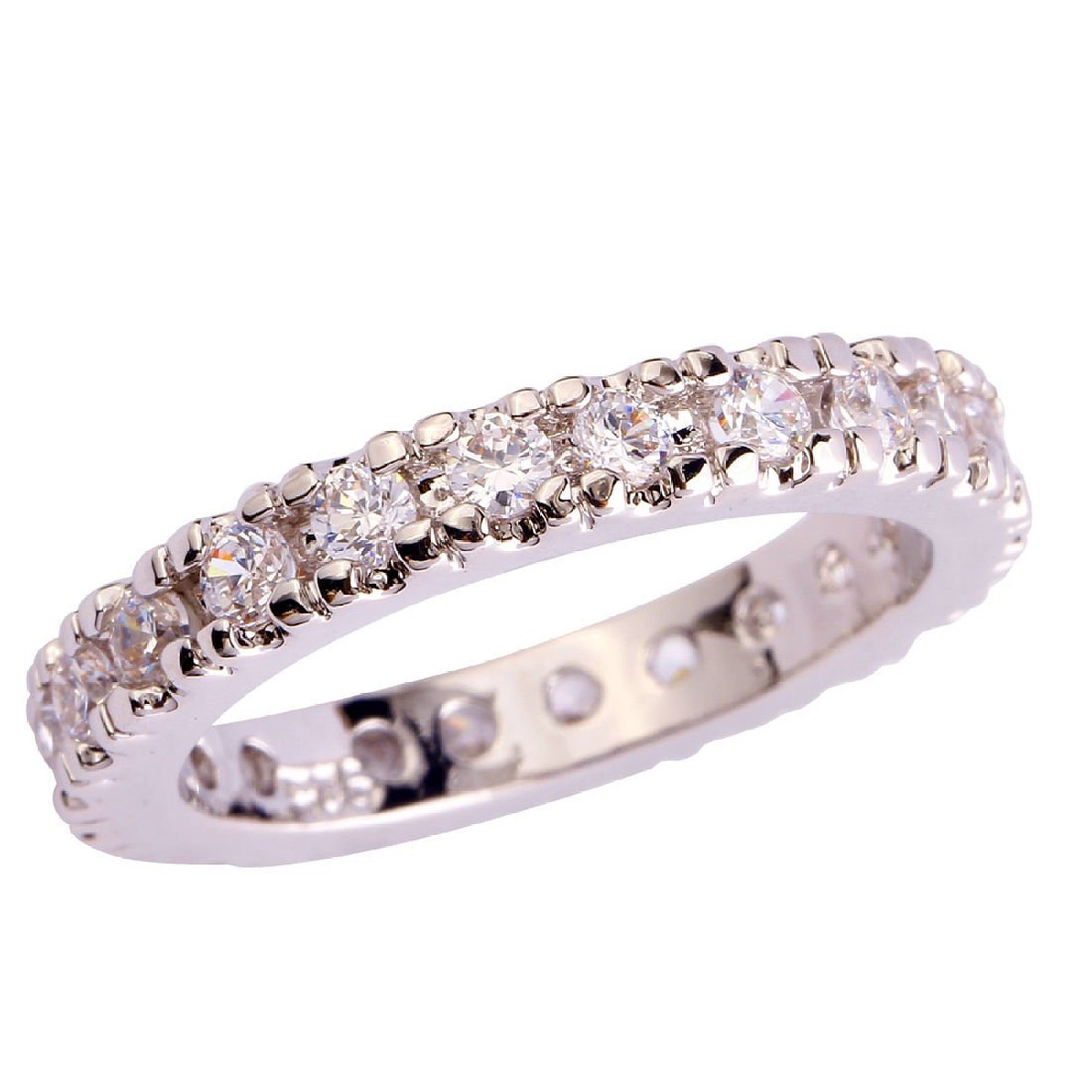 Veunora 925 Sterling Silver Created White Topaz Filled Stacking Eternity Love Promise Ring Band