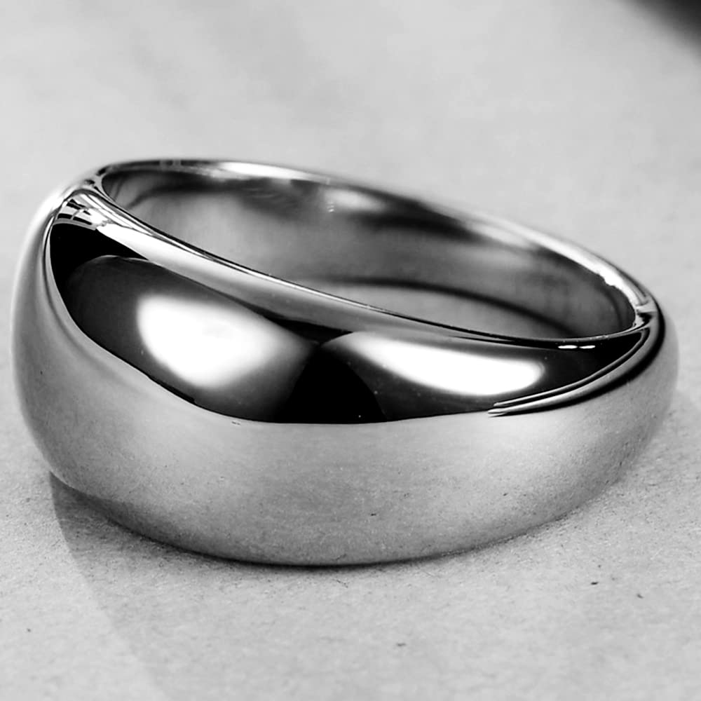 Stainless Steel Classical Simple Plain Dome Mountain Hill Style Signet Wedding Statement Ring (Silver, 9)