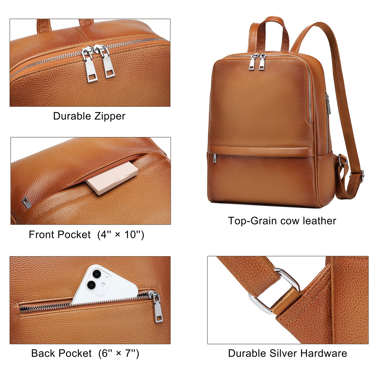 Women Genuine Leather Backpack Purse Casual Fashion Travel Bag (Brown.) One Size