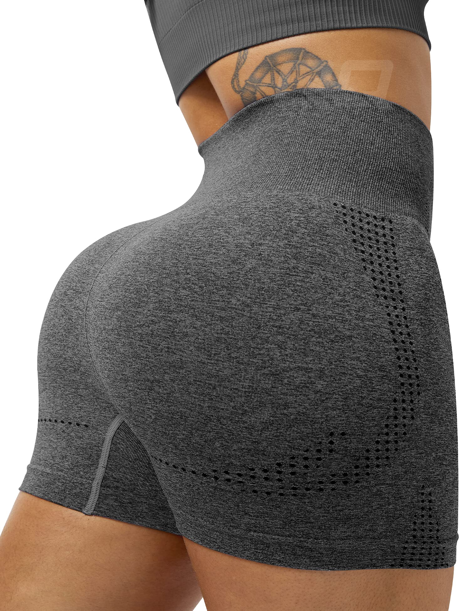 QOQ Women's Seamless Yoga Shorts High Waist Tummy Control Push up Running Elastic Shorts Compression Hot Pants Black M