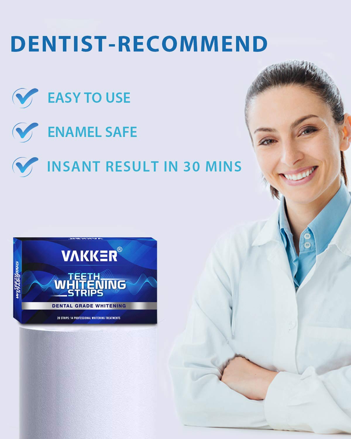 Teeth Whitening Strip, VAKKER 28 Non-Sensitive White Strips Teeth Whitening Kit, 30 mins Fast-Result Teeth Whitener for Tooth Whitening, Up to 10 Shades Whiter, Remove Stains from Coffee, Smoking