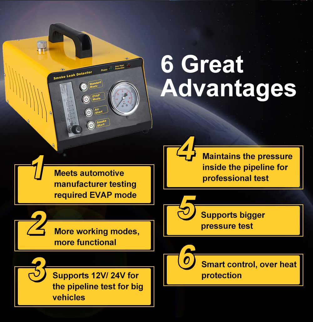 QPKING EVAP Smoke Fuel Leakage Tester 4 in 1 Car Conduit Pipe System Leak Detection Tools, Car Fuel Leak Detector for 12V/24V Vehicles Boats with Adjustable FlowMeter Leak Detector