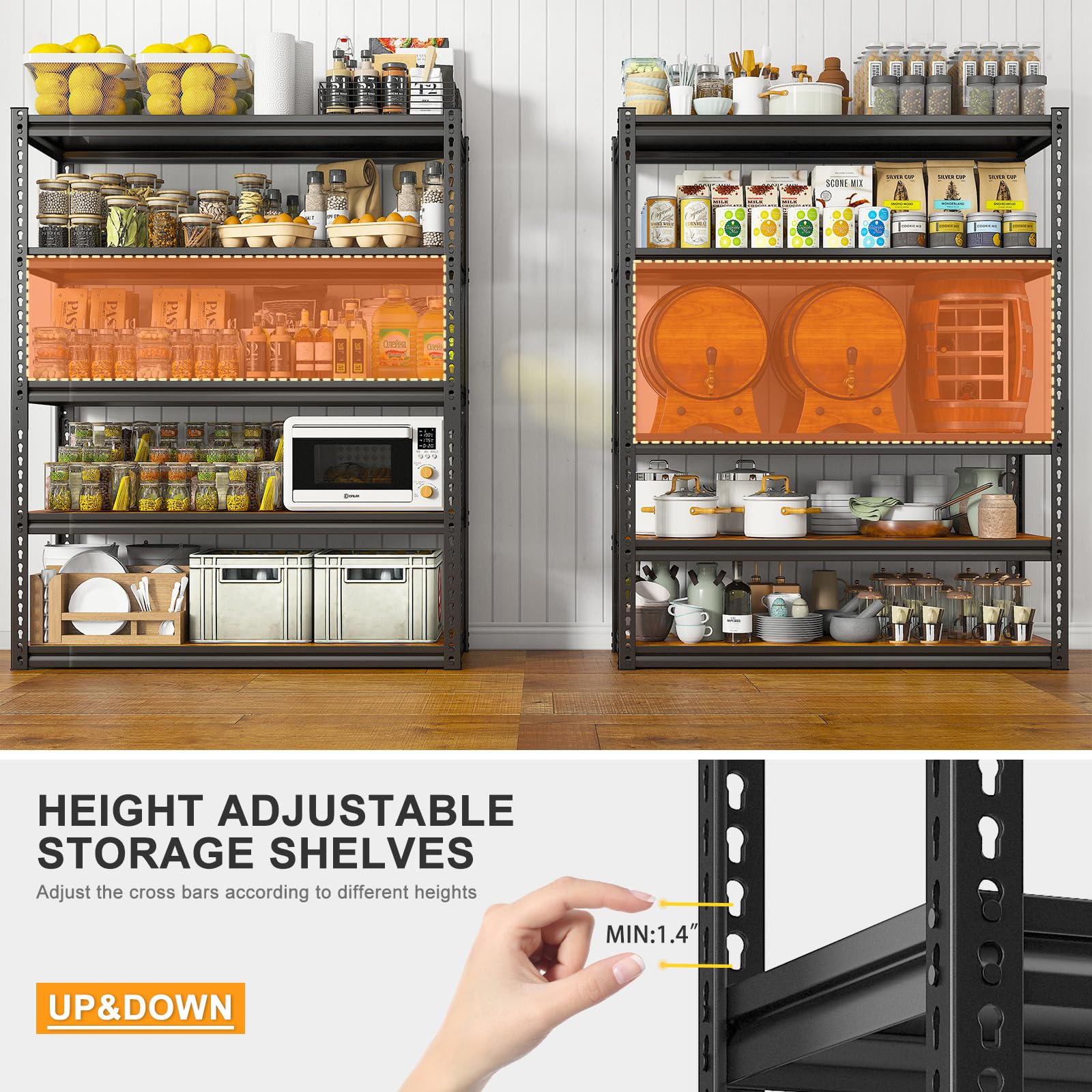 REIBII Garage Shelving Load 2500LBS Wide Storage Shelves Adjustable Sturdy Heavy Duty Shelving Deep Metal Shelves for Storage Tall Metal Shelf, Organize for Pantry Kitchen