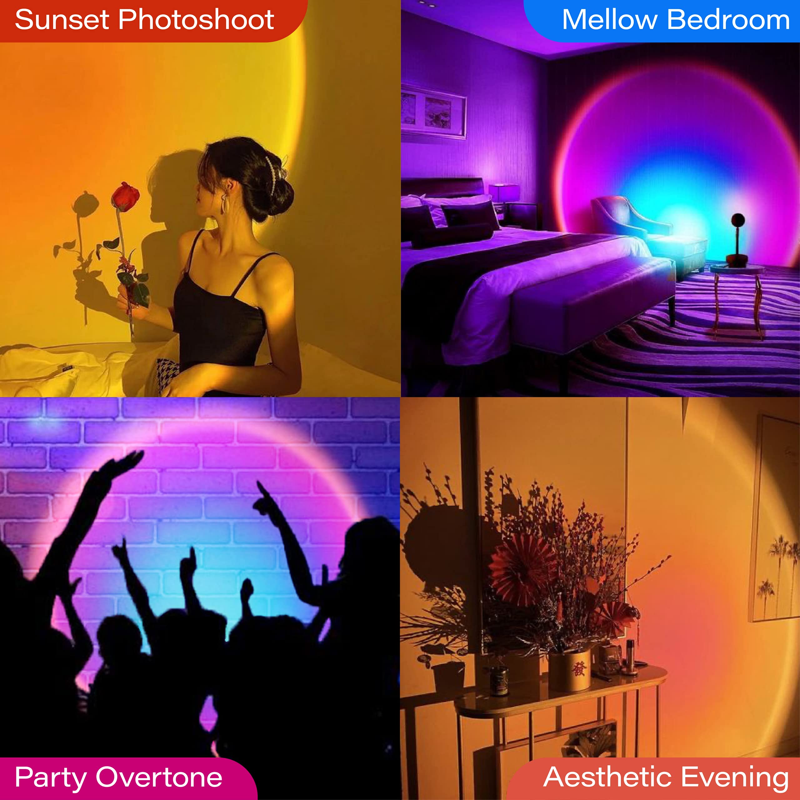 Sunset Lamp LED Sunset Projection Lamp 180 Degree Rotation Adjustable Height Night Rainbow Light USB Projector Golden Hour Artistic Sunlight Lamp Home Living Room Décor Sunset Light for Photography