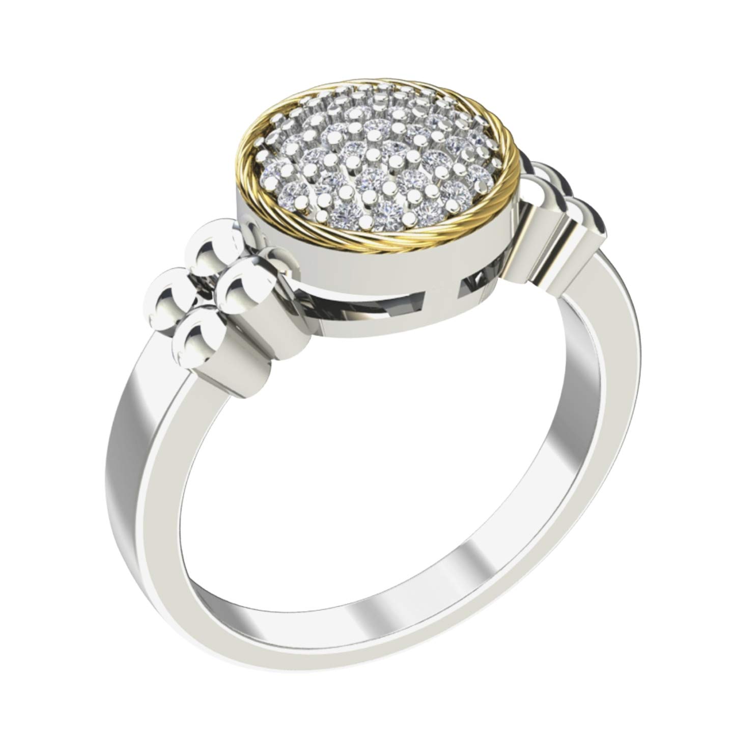 Silver Smile - Solitaire Crystal Beaded Engagement Style Ring in 925 Sterling Silver and 14K Gold Accent for Women | High Polished & Stackable, Tarnish Resistant Wedding Band Rings (Size 4-10)