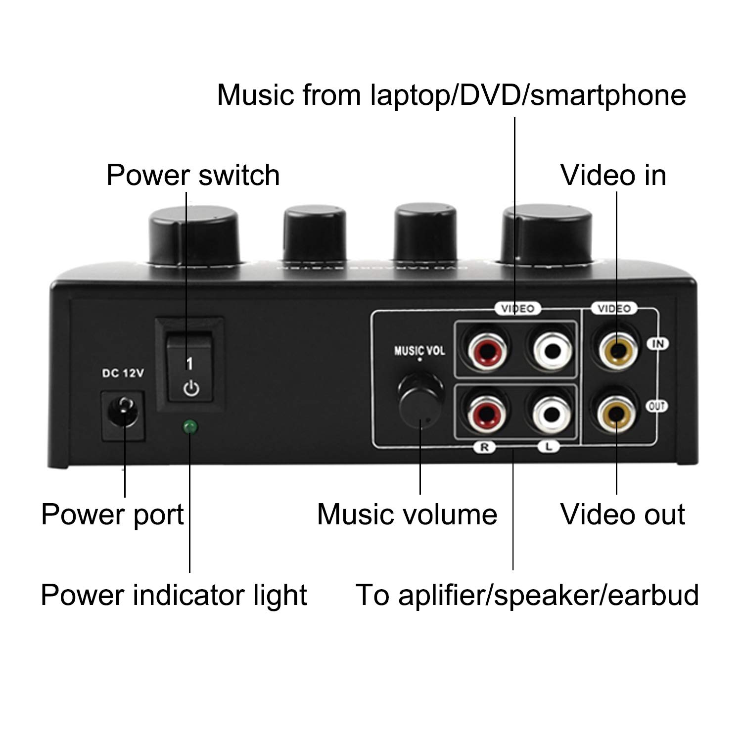 Portable Karaoke Mixer,Professional Digital Audio Sound Karaoke Machine Echo Mixer System for Family Party Entertainment, 2 Mic Inputs for TV/PC & Amplifier