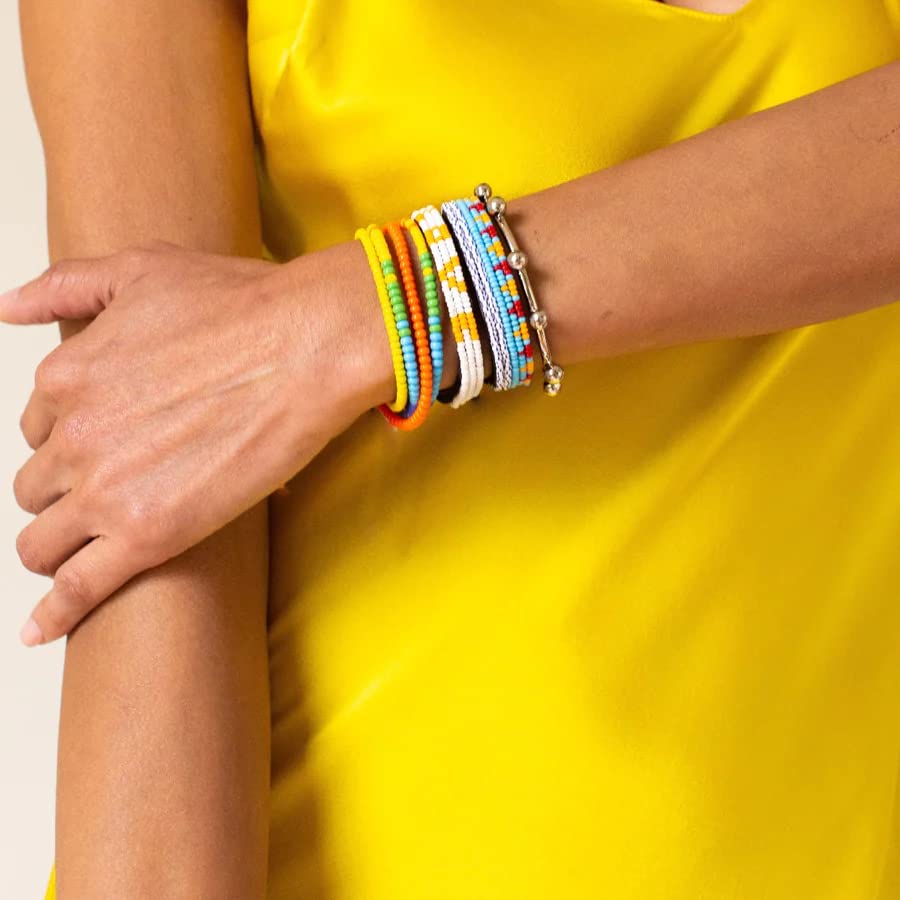 Ubuntu Life Rainbow Glass Bead Bracelet Pack – Pack of 7 Handmade, Elastic Nylon and Glass Beaded Bracelets, Bright and Colorful Stretch Bracelet Set (Rainbow, 7-Pack)