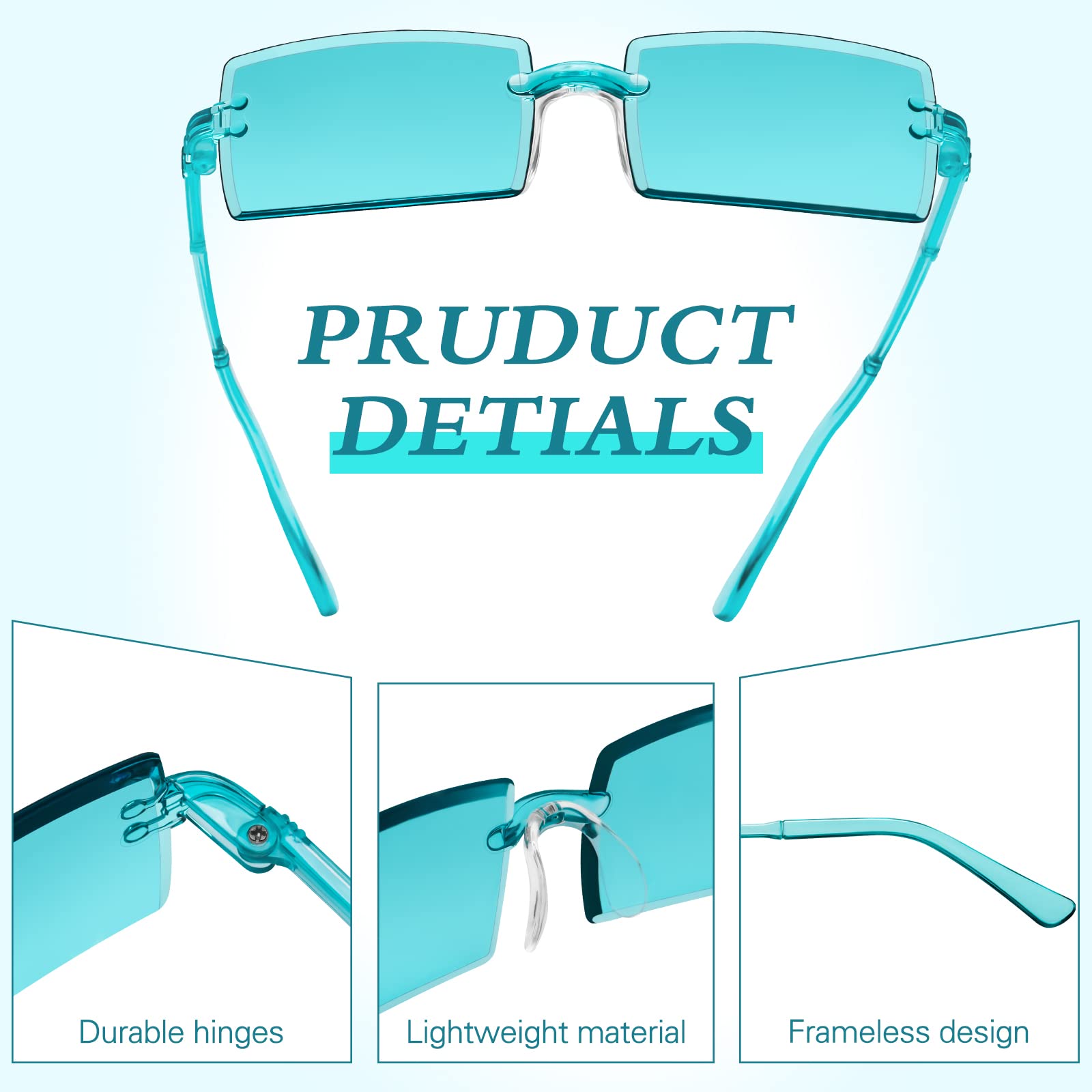 YDAOWKN 8 Pairs Rimless Sunglasses Rectangle Rimless Glasses Clear Candy Color Glasses Suitable for Birthday Party Halloween