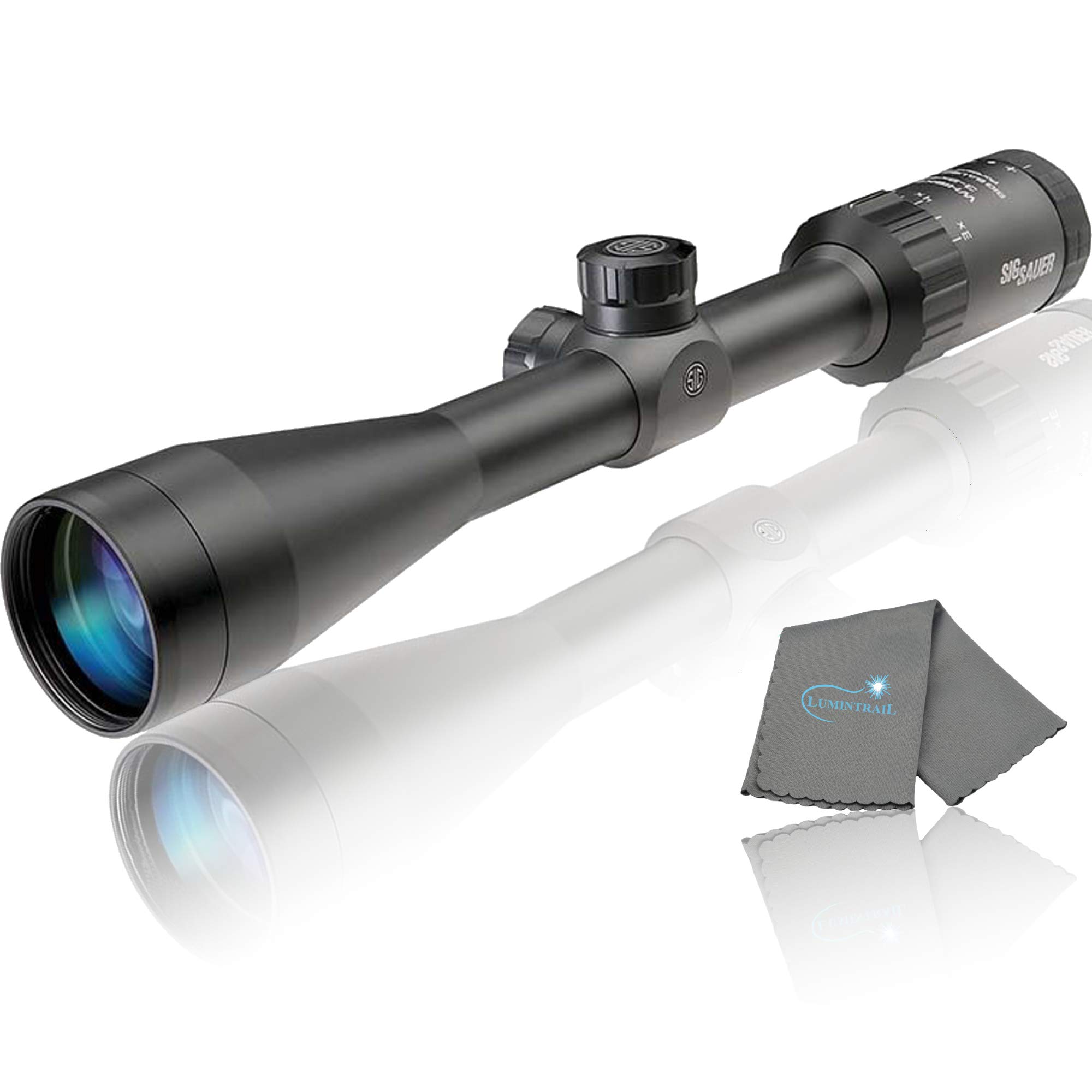 Sig WHISKEY3 3-9X40 MM Riflescope, SOW33202, Quadplex Reticle, 0.25 MOA Adjustment Increment, 3-9X Zoom with SFP, IPX7 Waterproof, with a Lumintrail Microfiber Cleaning Cloth