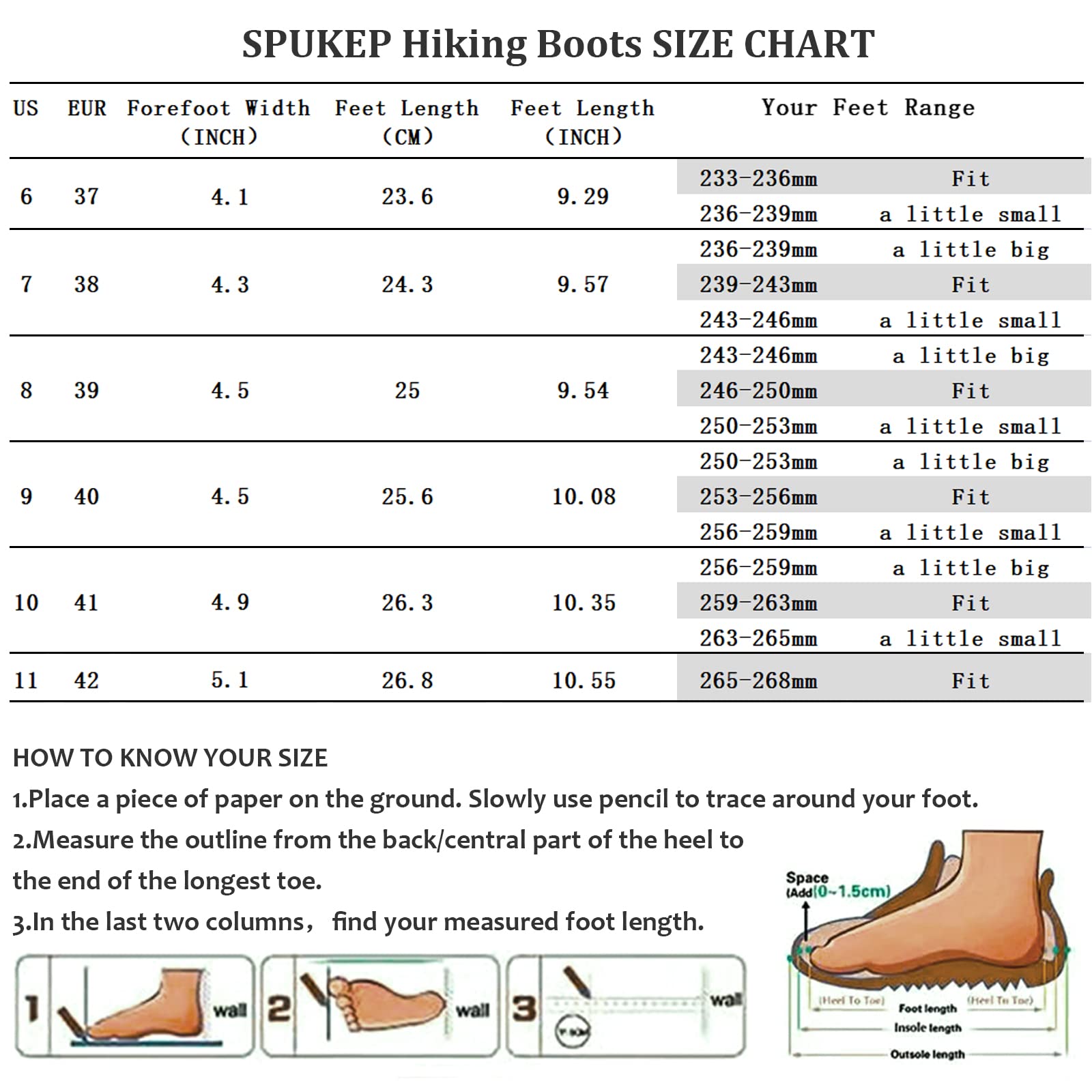 SPUKEP Women Hiking Boots Waterproof Mid Work Shoes Lace Up Walking Trekking Mountain Outdoor, Size 8