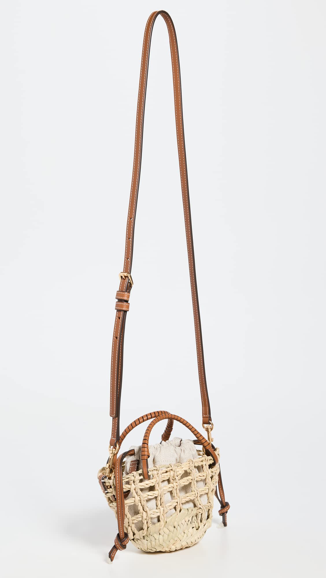 Tory Burch Women's Ella Open Weave Mini Basket Tote, Natural, Tan, One Size