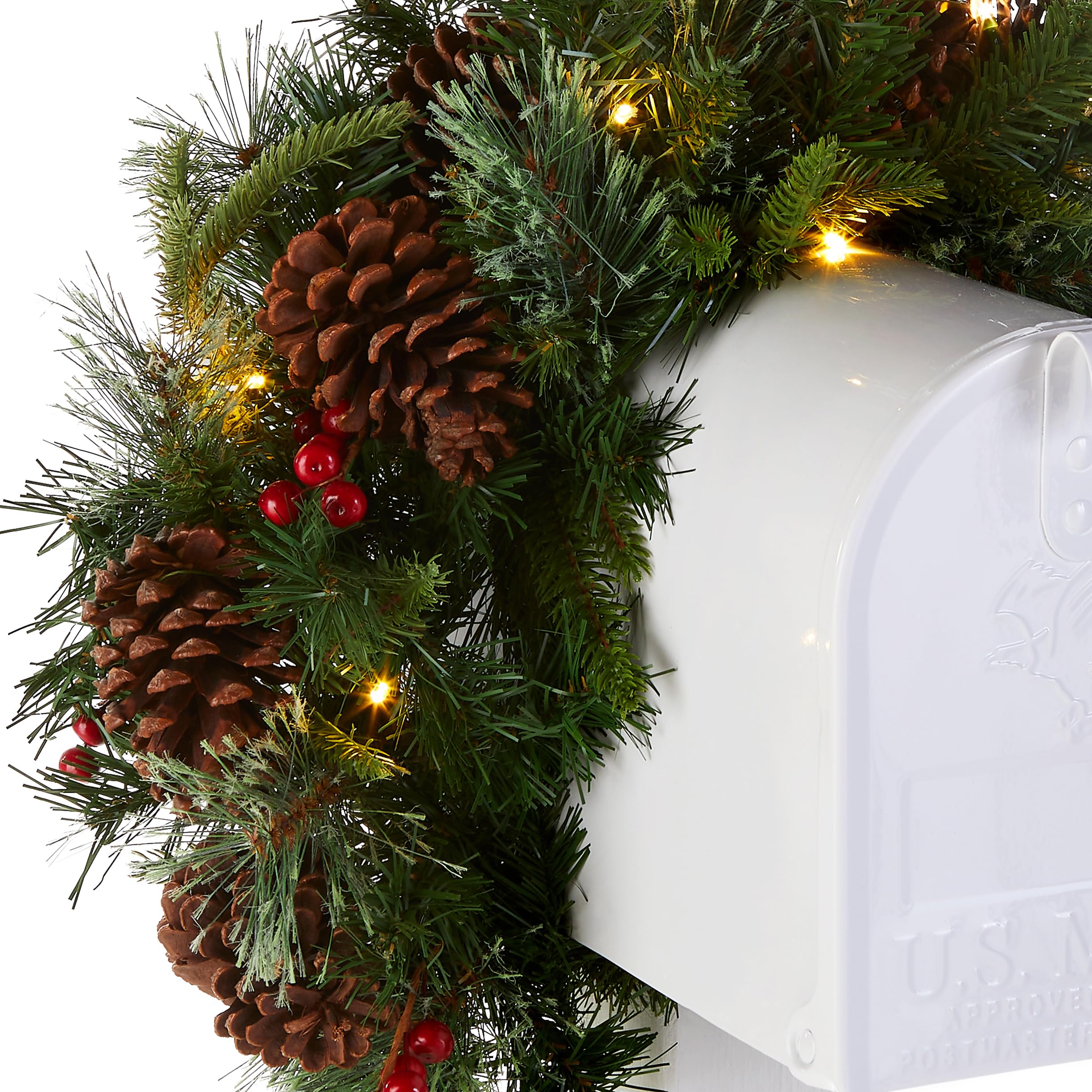 National Tree Company Pre-lit Artificial Christmas Mail Box Swag Flocked with Mixed Decorations and White LED Lights Colonial-36 Inch
