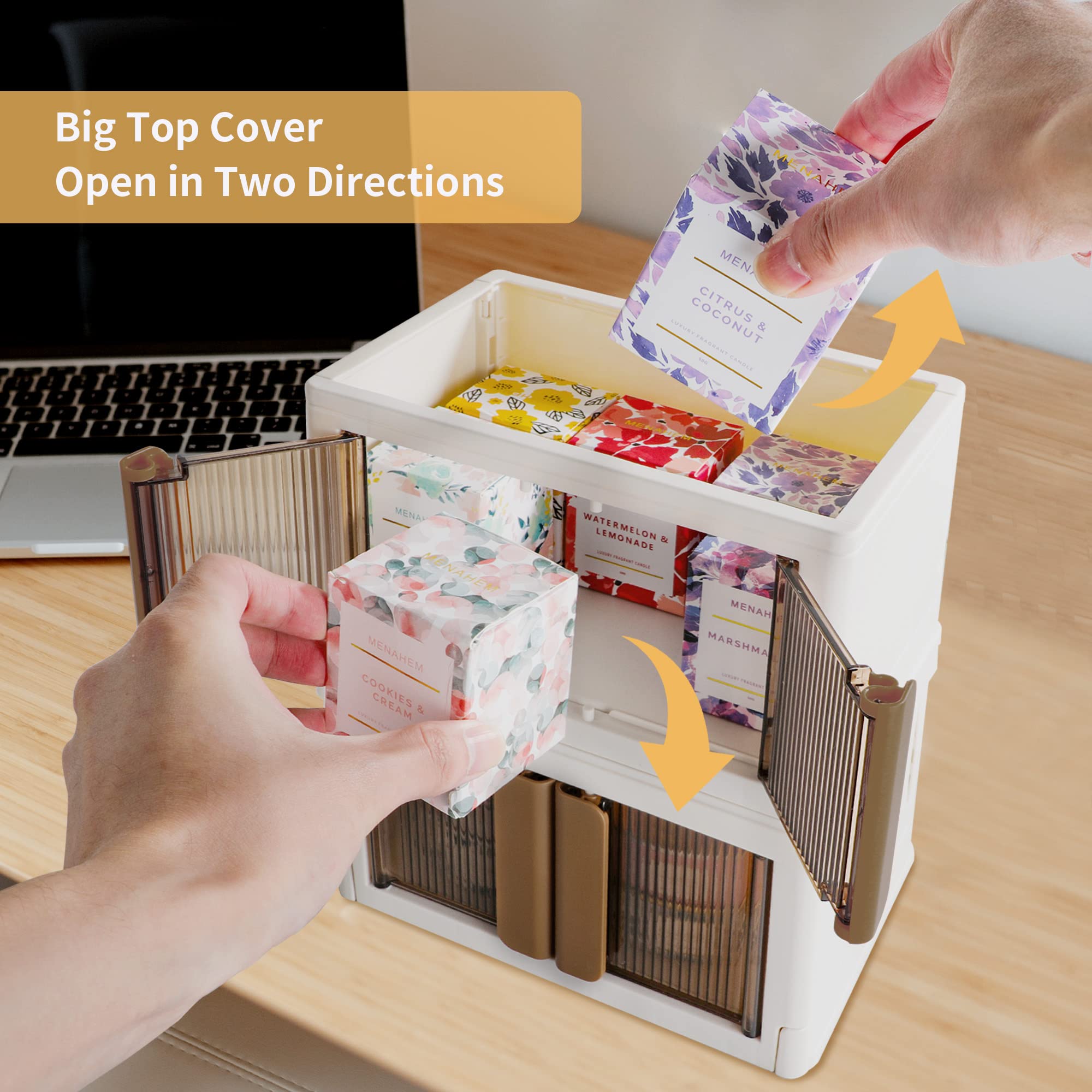 souG 2 Pack Mini Storage Bins with Lids and Doors , Folding Storage Box , Cute Desk organizers,Stackable Plastic Storage Bins , Best Desktop Storage Box for Office Supplies,Cosmetic,Medicine,Snacks.