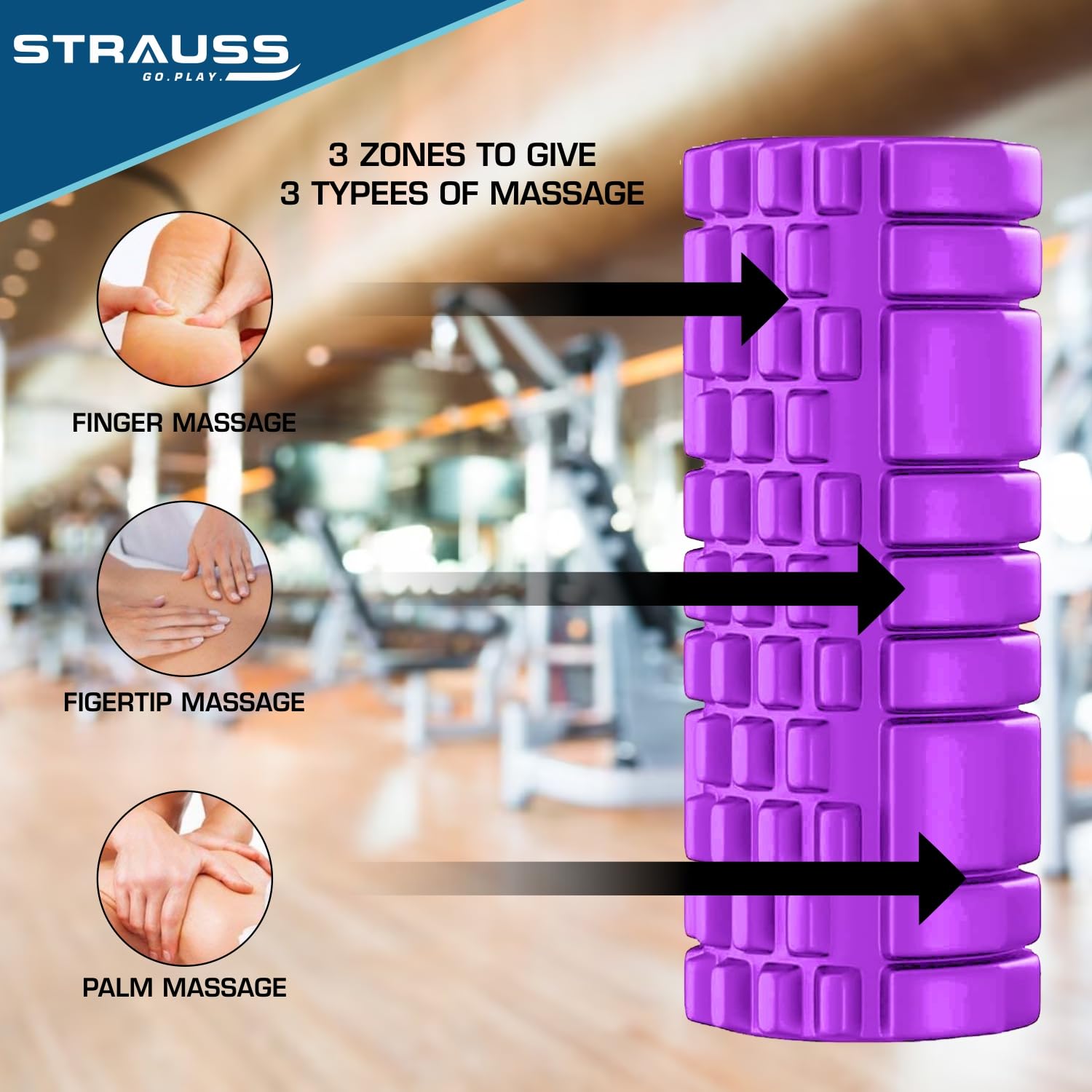 STRAUSS Grid Foam Roller (33cm, Deep Tissue, Purple)