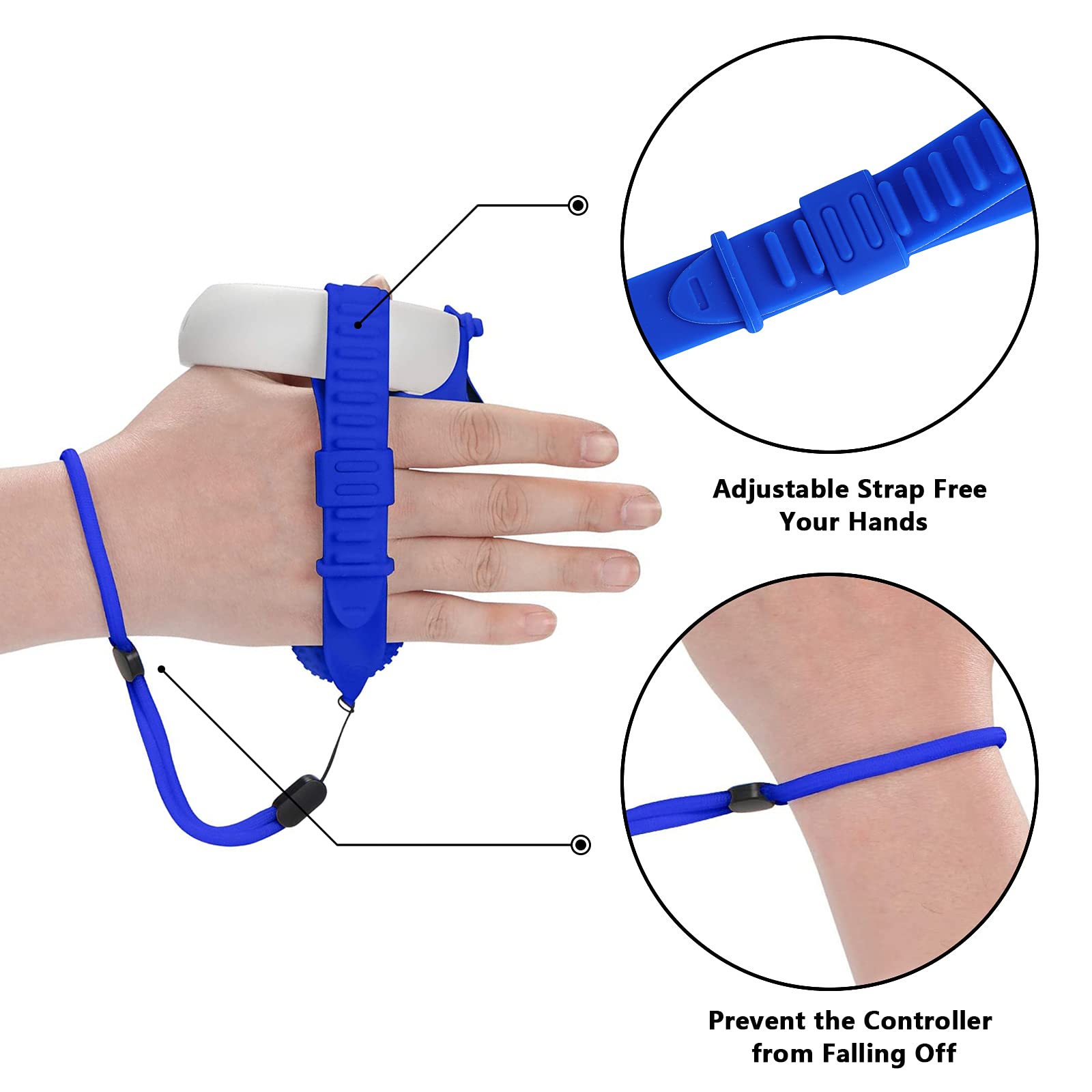 TOMSIN Touch Controller Grip Cover with Silicone Face Cover, Protective Lens Cover, Silicone Handle Strap for Oculus Quest 2, Sweatproof Lightproof Anti-Throw Accessories Set (Blue)
