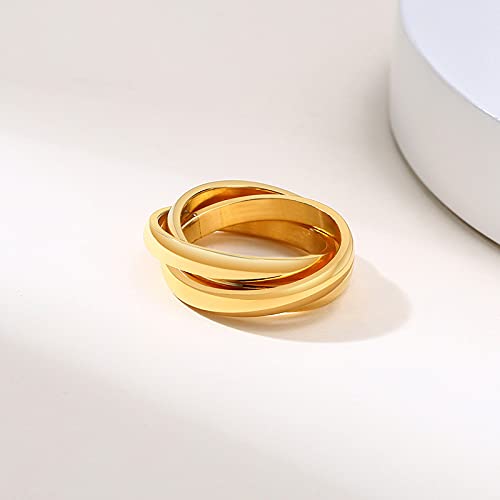 VQYSKO Triple Interlocked Rolling Ring for Women-Stainless Steel Stacking Rose gold Minimalist Promise Ring for Love/Engagement/Wedding, Size 4-12 (Gold-triple ring, 11)