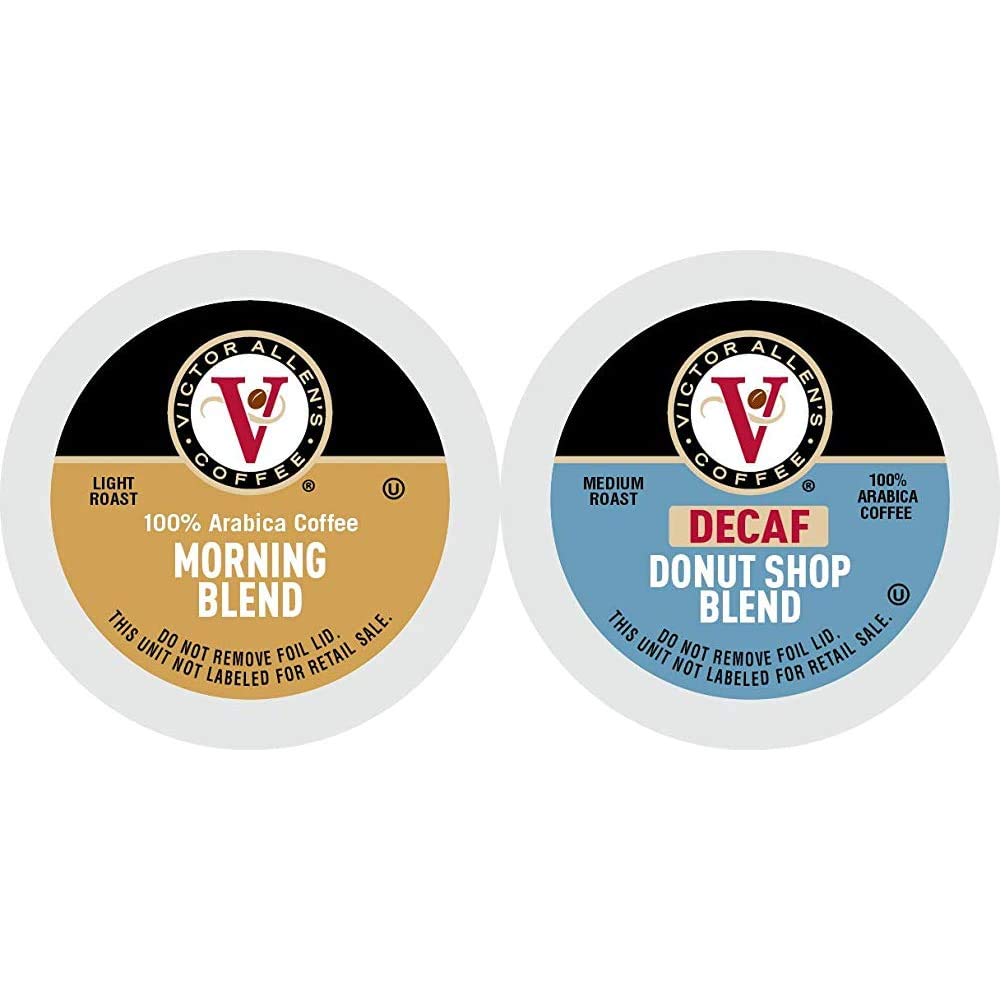 Victor Allen's Coffee Morning Blend and Decaf Donut Shop Blend Single Serve Coffee Pods for Keurig Brewers