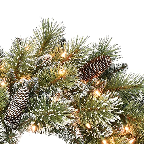 Puleo International 24" Pre-Lit Snowy Wreath with 50 Clear Incandescent Lights