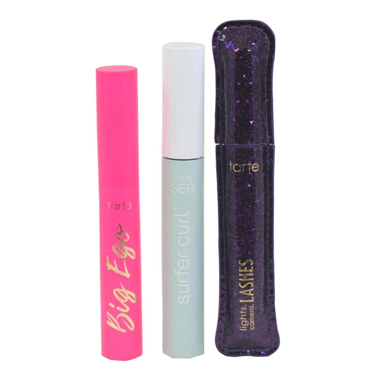 Tarte Lash Holiday 3-in-1 Full Size Black Mascara Cosmetics Gift Set - Surfer Curl, Lights Camera Lashes, Big Ego