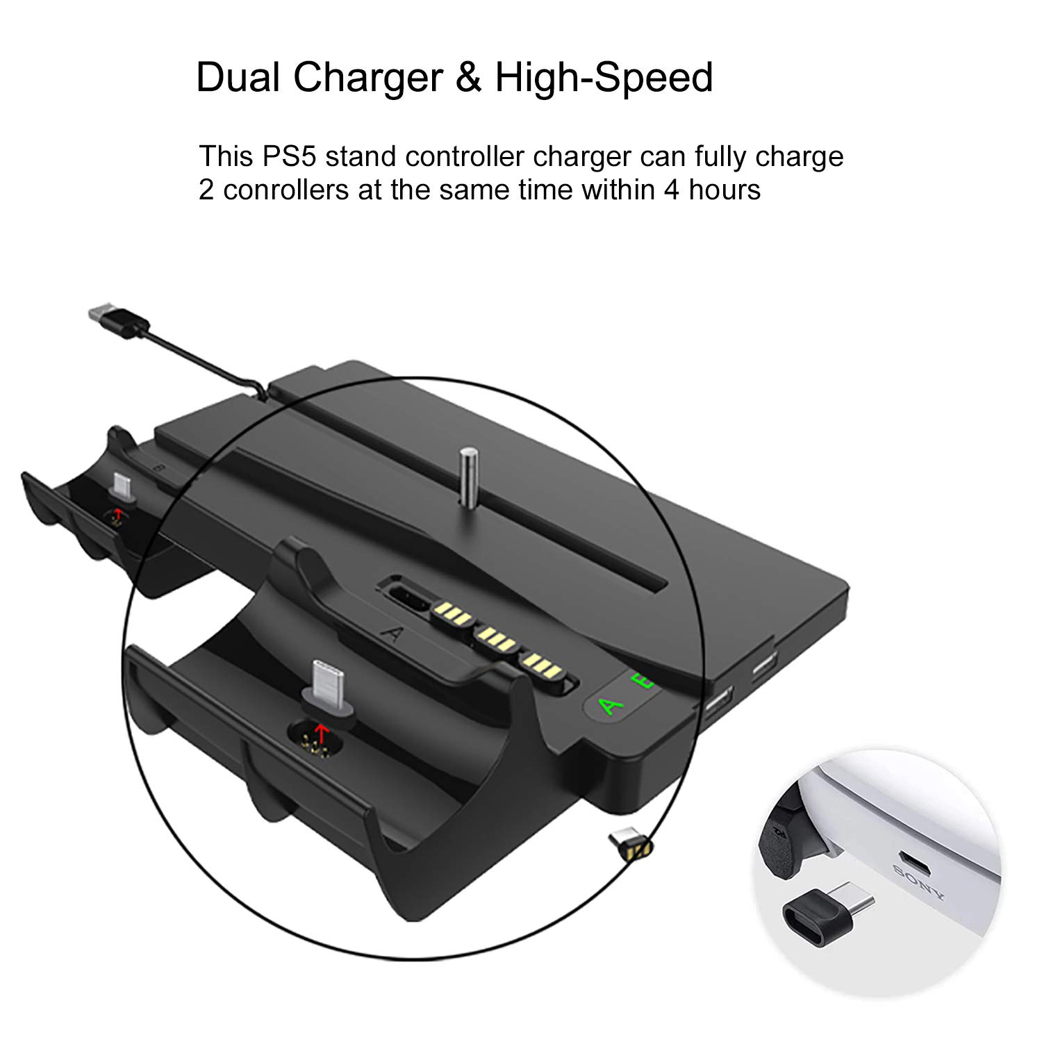 TPLGO Vertical Stand for PS5 Disc/Digital Edition Console with Dual Controller Charging Station Dock and 2 USB Charger Ports