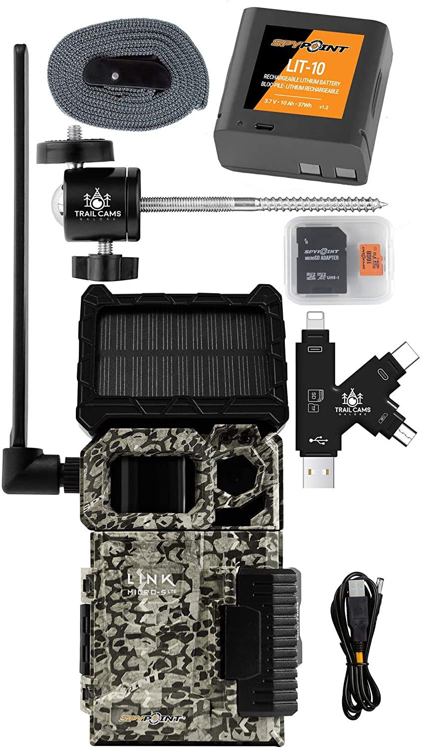 SPYPOINT Link-Micro-S-LTE Solar Cellular Trail Camera with LIT-10 Battery, Micro SD Card, Card Reader, and Mount (Nationwide (AT&T))