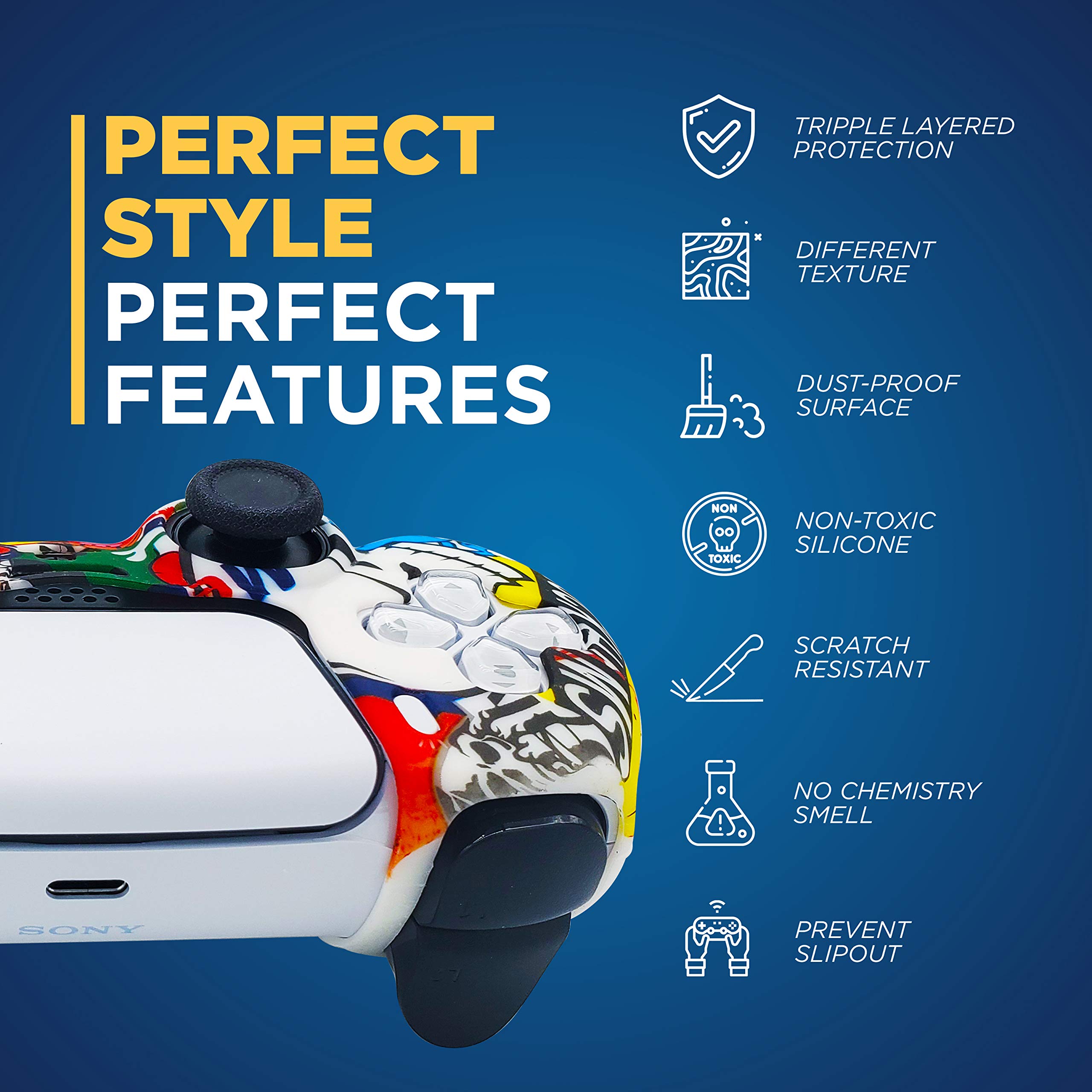 PS5 Silicone Gel Grip Controller Cover Skin Protector (ps5 Brand) Compatible for Sony Playstation 5, Compatible for Playstation 5 Accessories, Wireless Controller Protector Covers, PS5 Skin