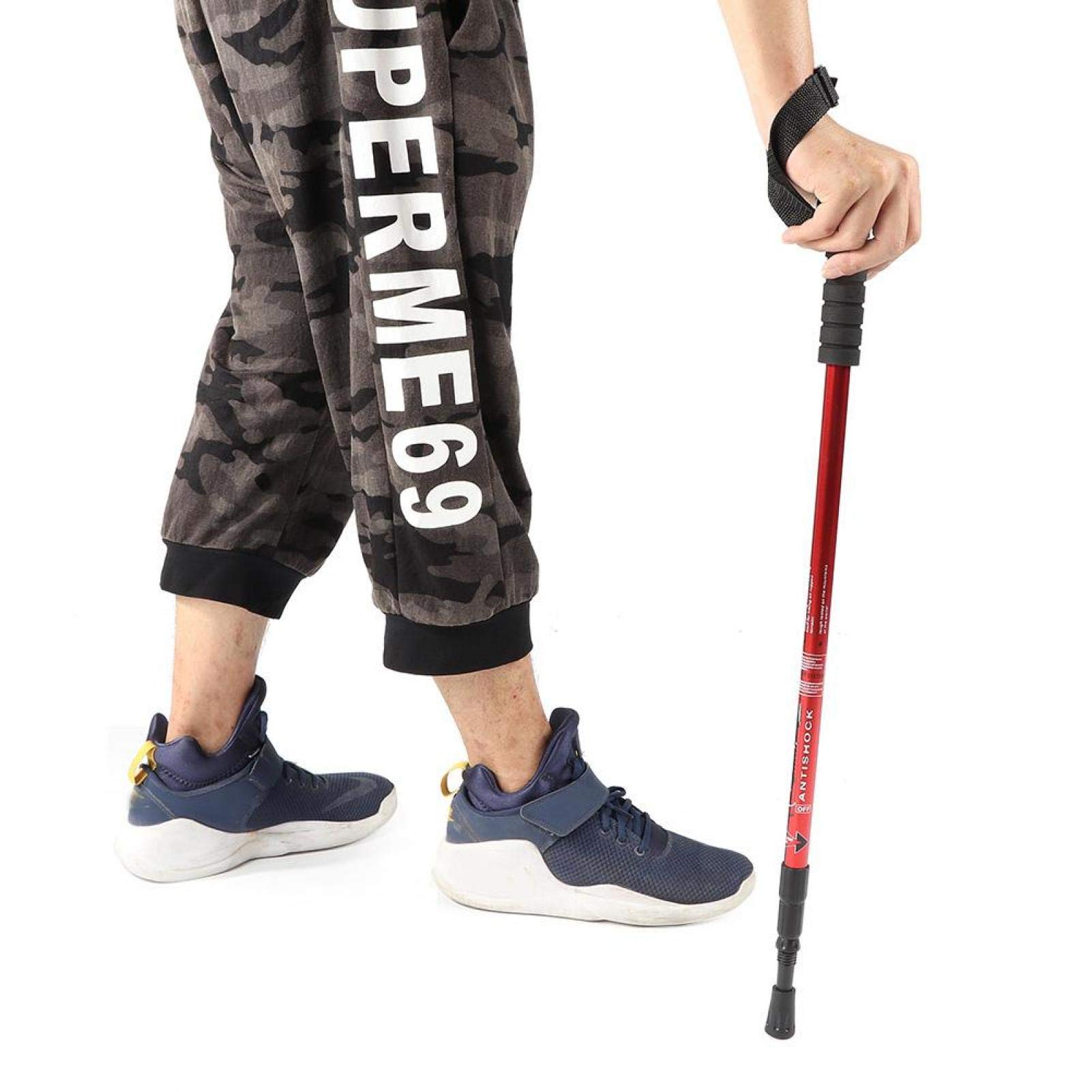 Walking Cane Carbon Fiber Portable Retractable Walking Stick Lightweight Cane with Ergonomic Handle Ideal Daily Living Aid for Limited Mobility(Red)