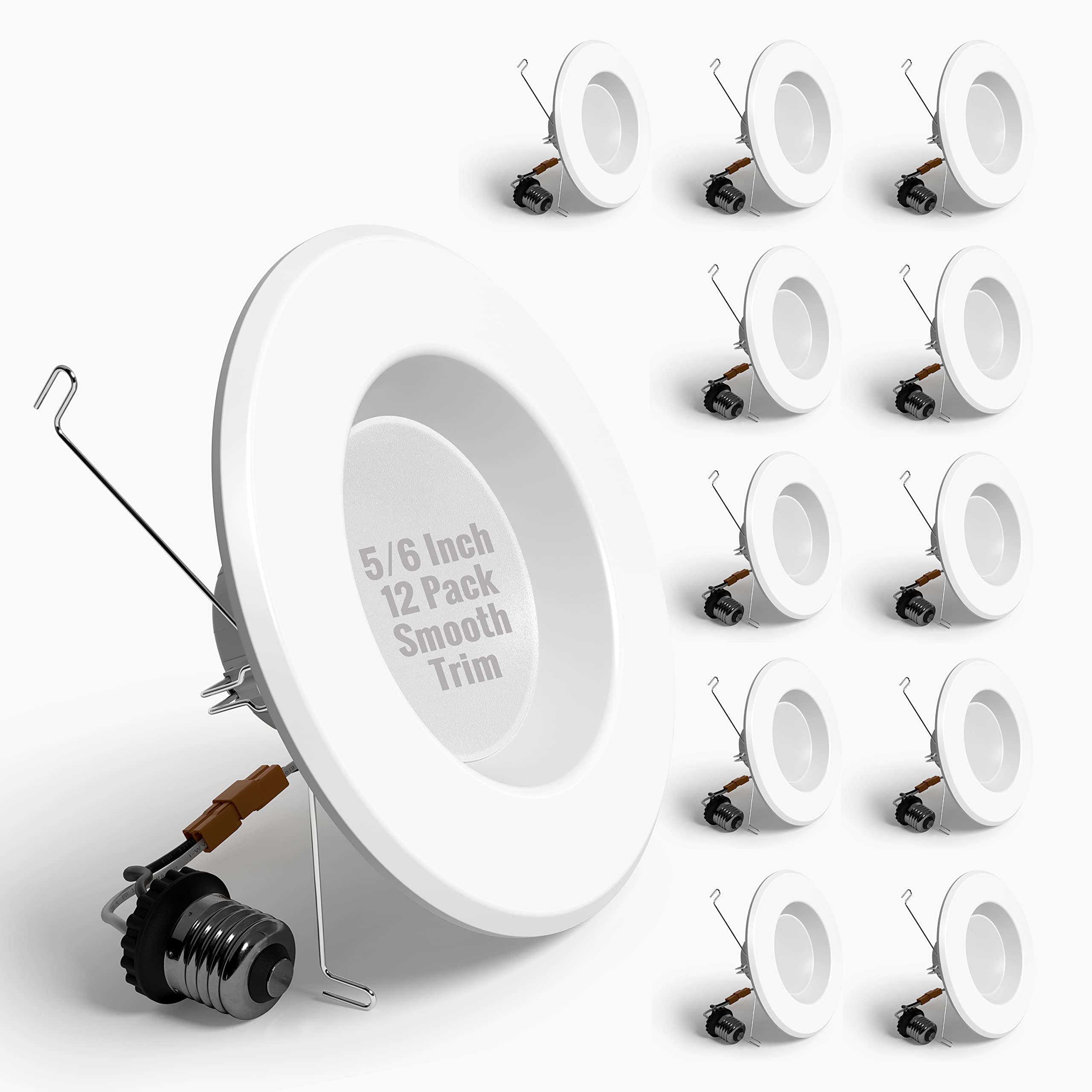 SunLake 12 Pack LED Recessed Lighting, LED Ceiling Lights Fixtures, 5/6 Inch Downlight, Smooth Trim, 12 WATT = 75 WATT, Dimmable 4000k Cool White, UL and Energy Star Certified