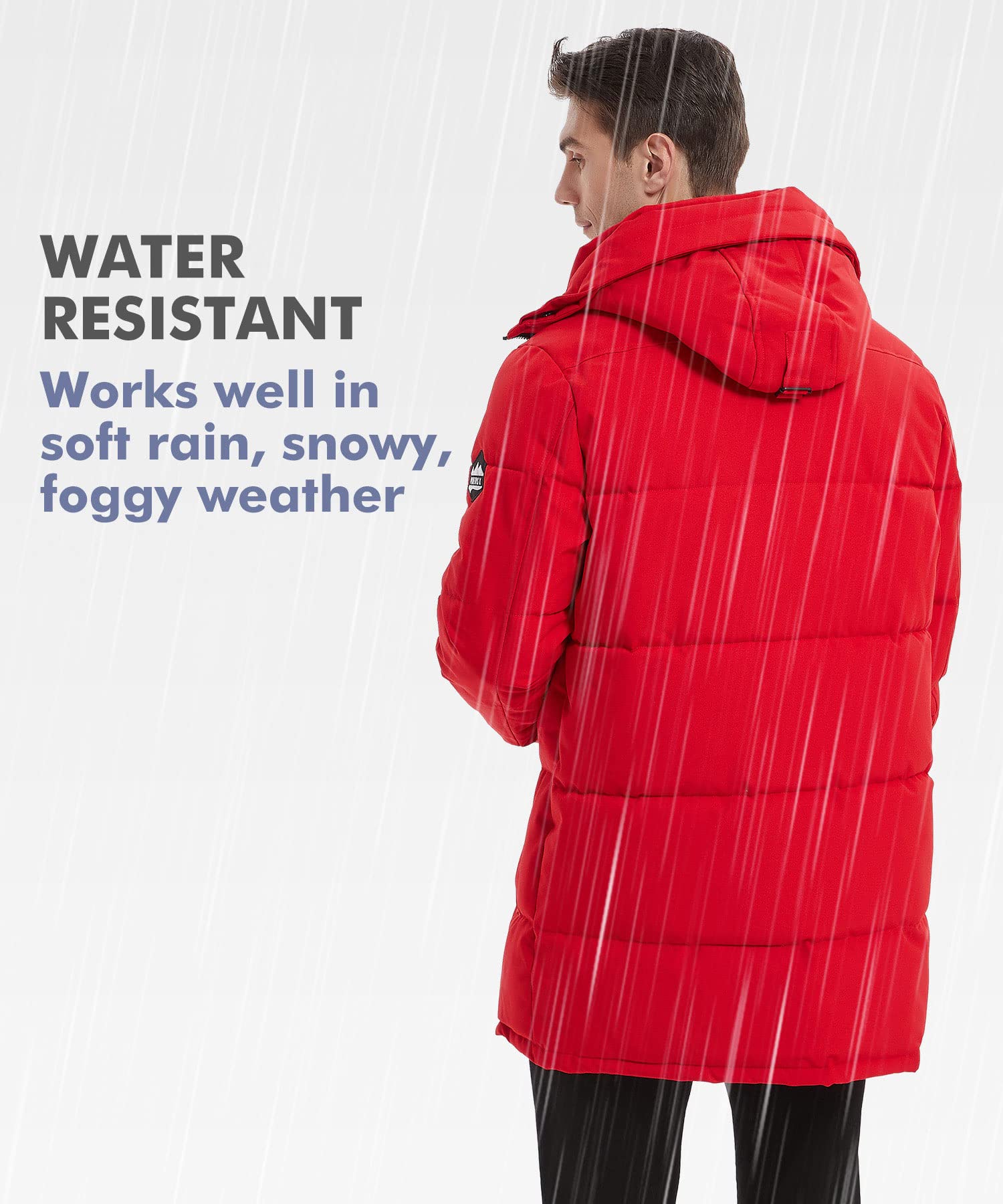 PUREMSX Winter Coats for Men, Padded Insulated Quilted Outwear Long Puffer Warm Skiing Hiking Snow Coats,Red,X-Large