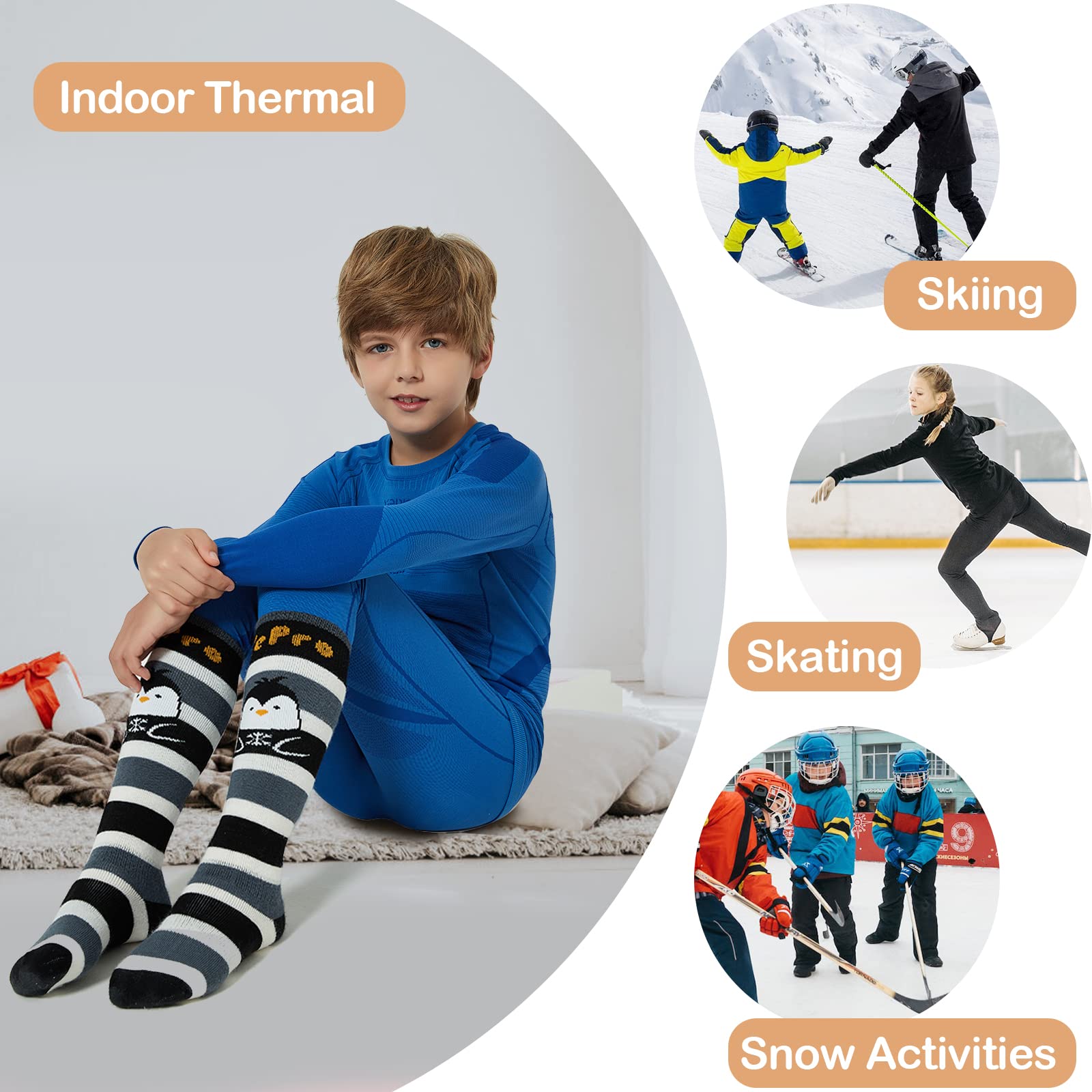 Yepro Kids Merino Wool Socks, Winter Socks for Boys & Grils, Thermal socks for Skiing, Snowboarding, Skating, Running, Hiking